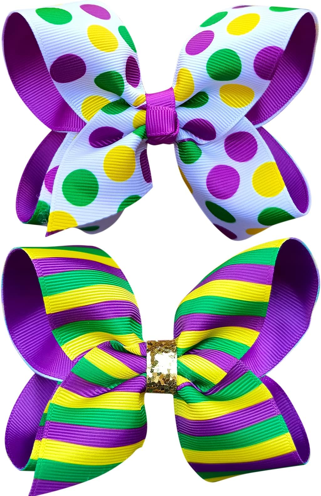 Amazon.com : Mardi Gras Hair Bow Gift Girls 5" Purple Gold Green ...