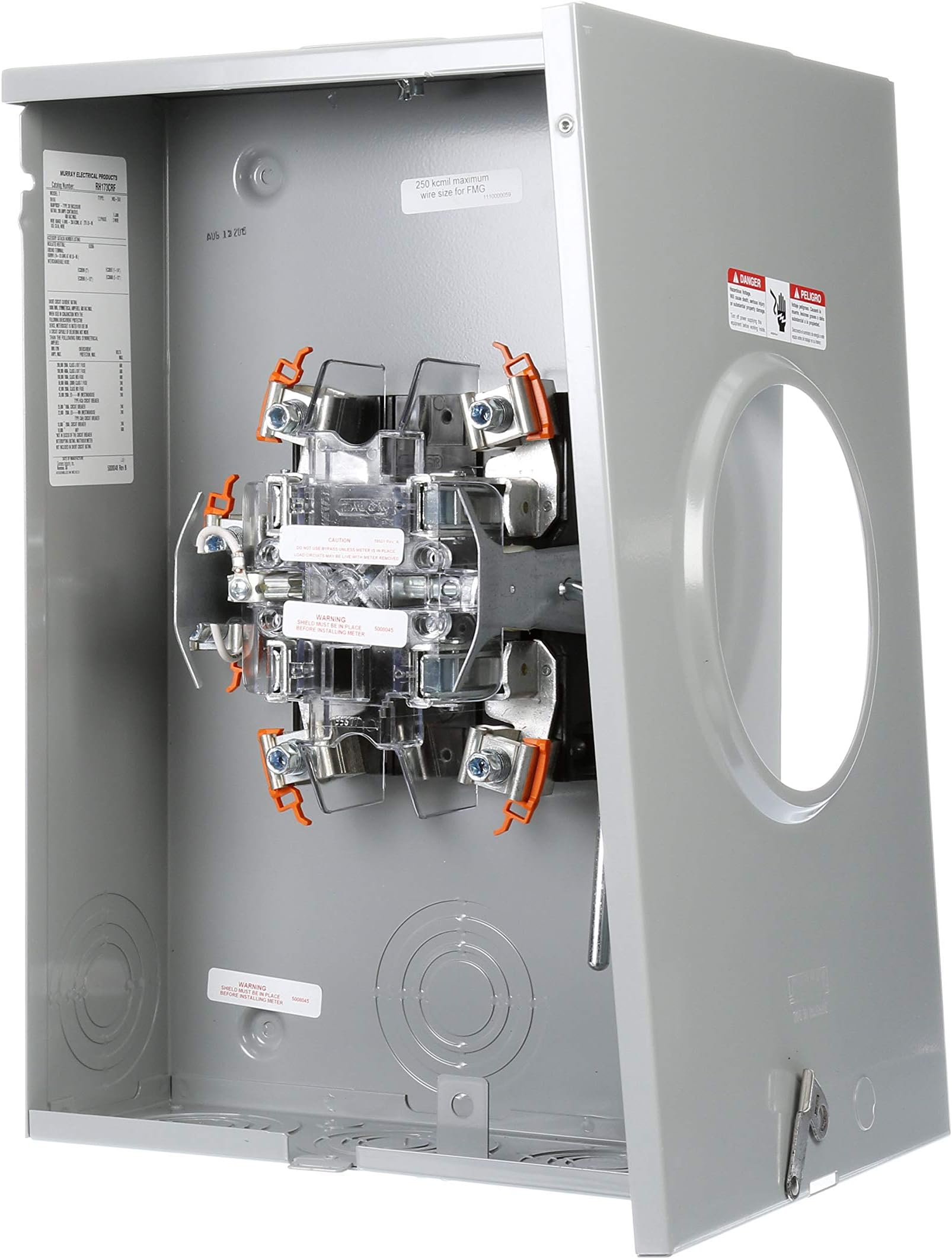 200 Amp Meter Socket, 1 Phase 4 Jaw, 600V 3 Wire Ringless Type, with ...