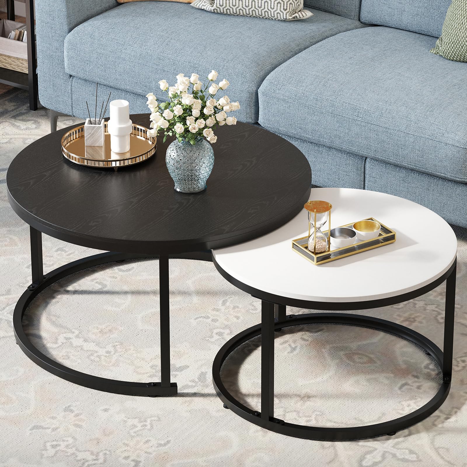 YITAHOME Nesting Coffee Tables Set of 2,Round Coffee Table for Living ...