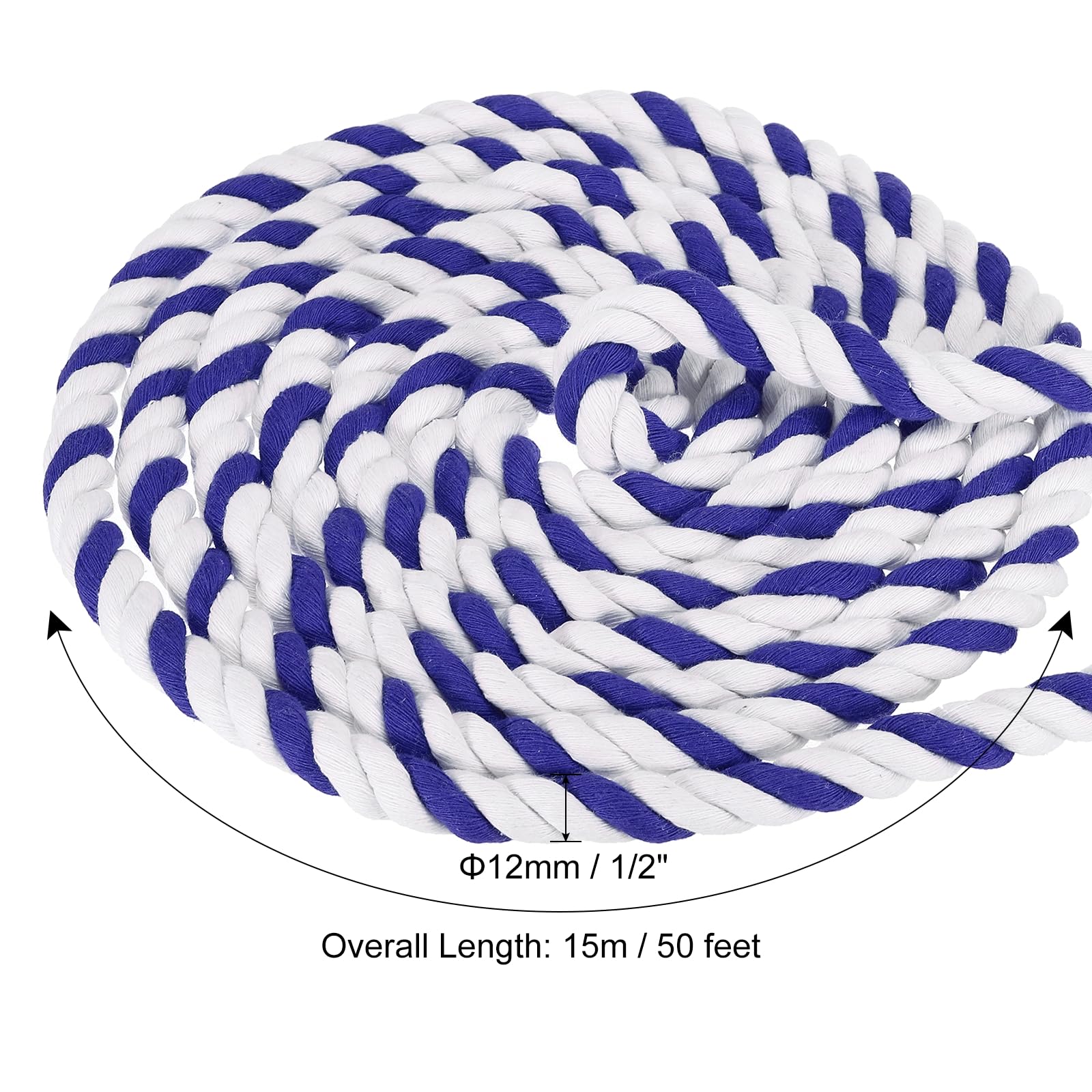 PATIKIL 1/2 Inch x 50 Feet Natural Twisted Cotton Rope, 3 Strand Tug of ...