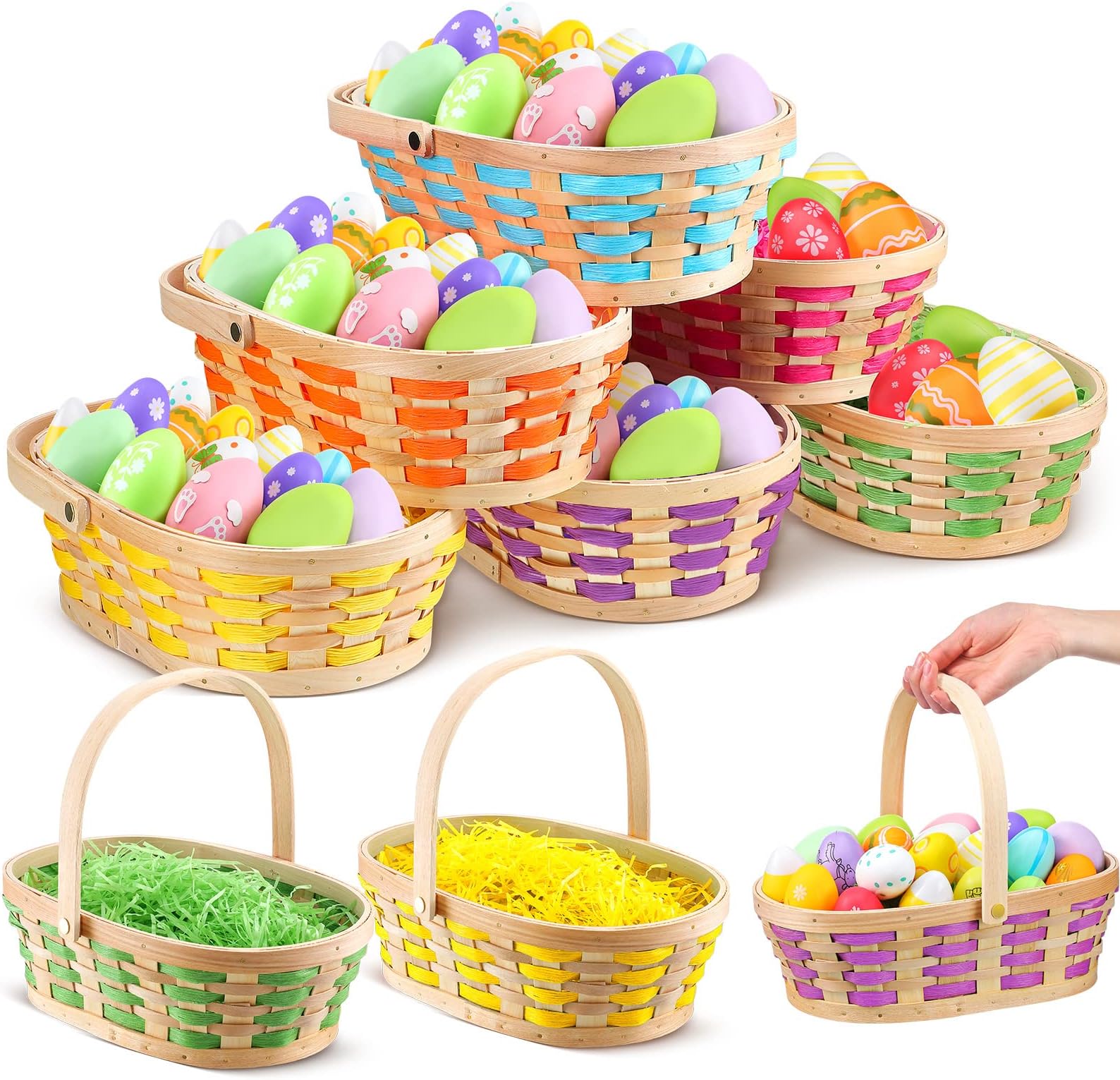 Amazon.com: Greenbrier (4) Round Woven Bamboo Easter Baskets with ...
