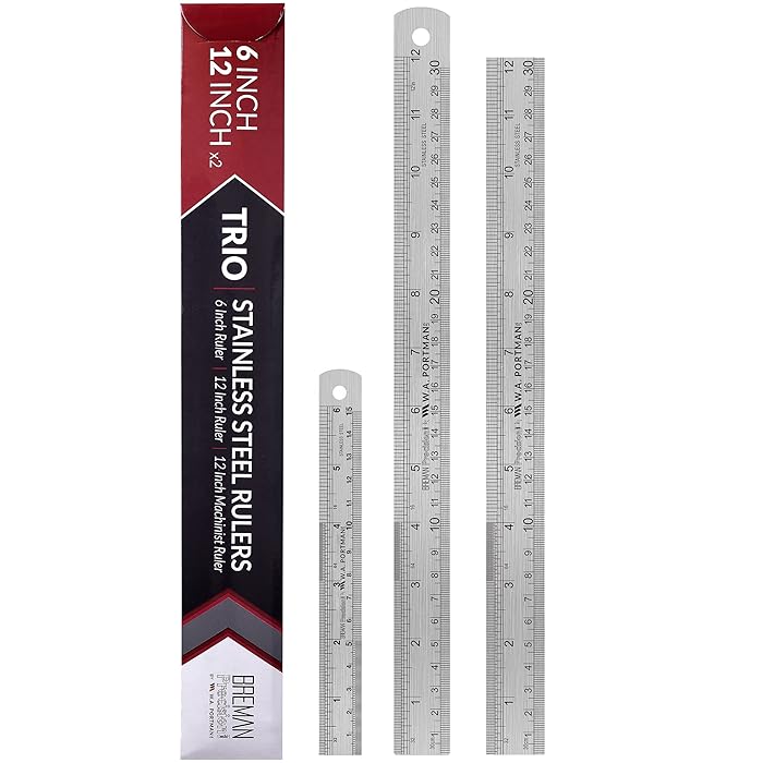 Buy Breman Precision 3 Pack Metal Rulers Set - 1 6 Inch Ruler & 2 12 ...