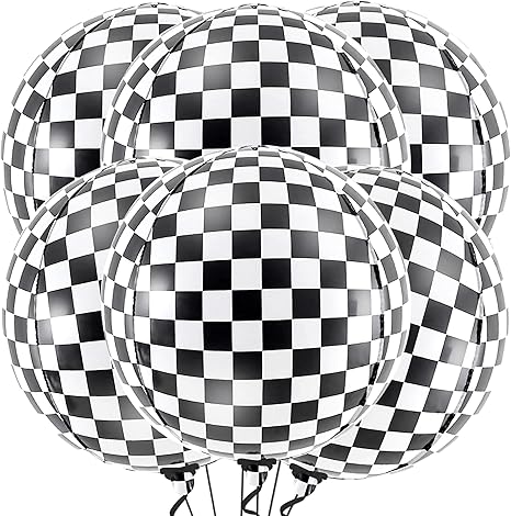 KatchOn, Black and White Checkered Balloons - 22 Inch, Pack of 6 | 4D ...