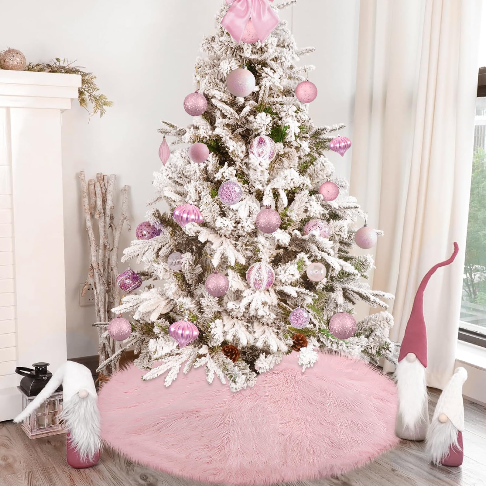 Product Light Pink Christmas Costway 7 5ft Pre Lit Snow Flocked Pink