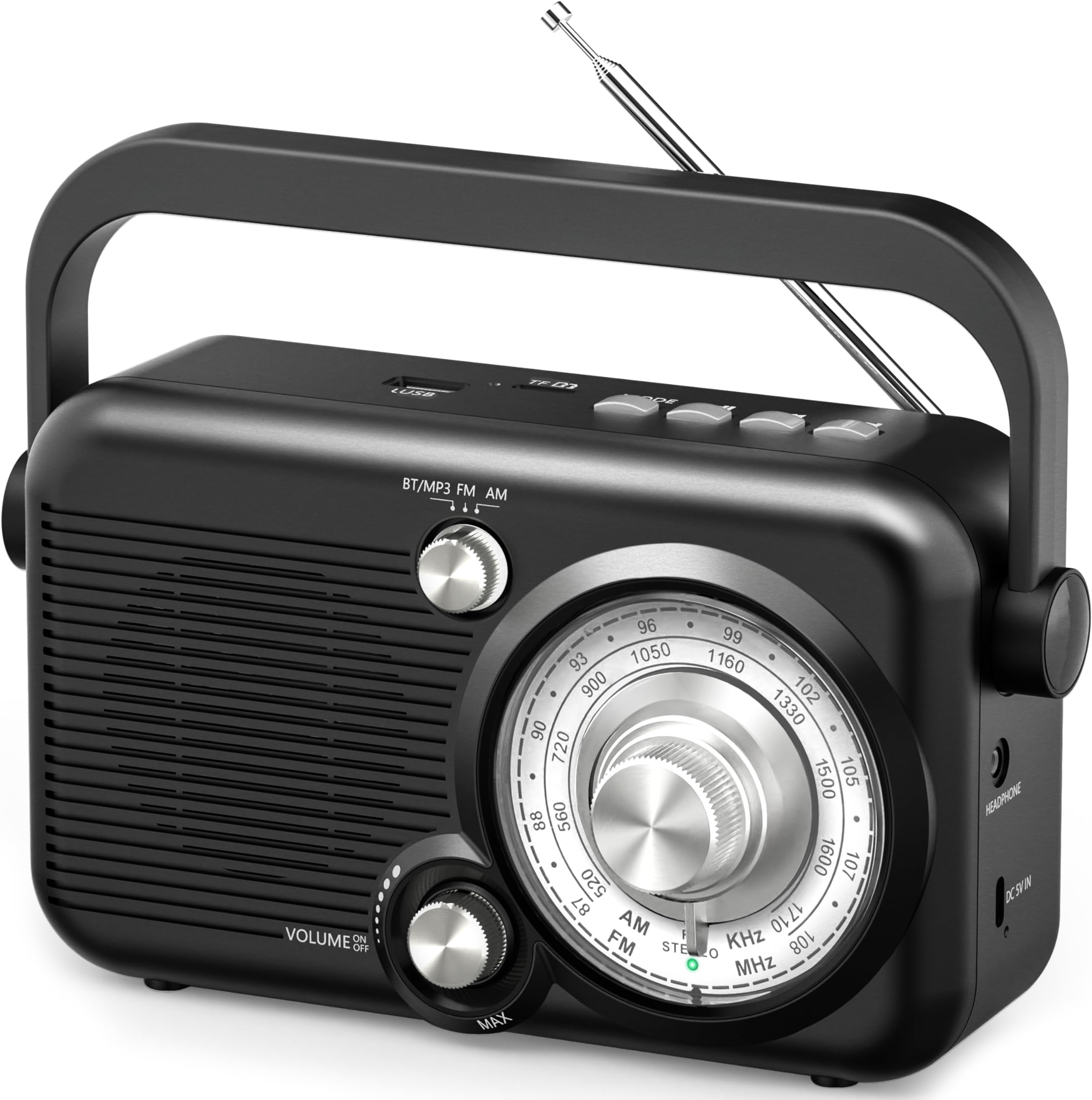 Amazon.com: AM FM Portable Radio with Best Reception,LCD Display,Time ...