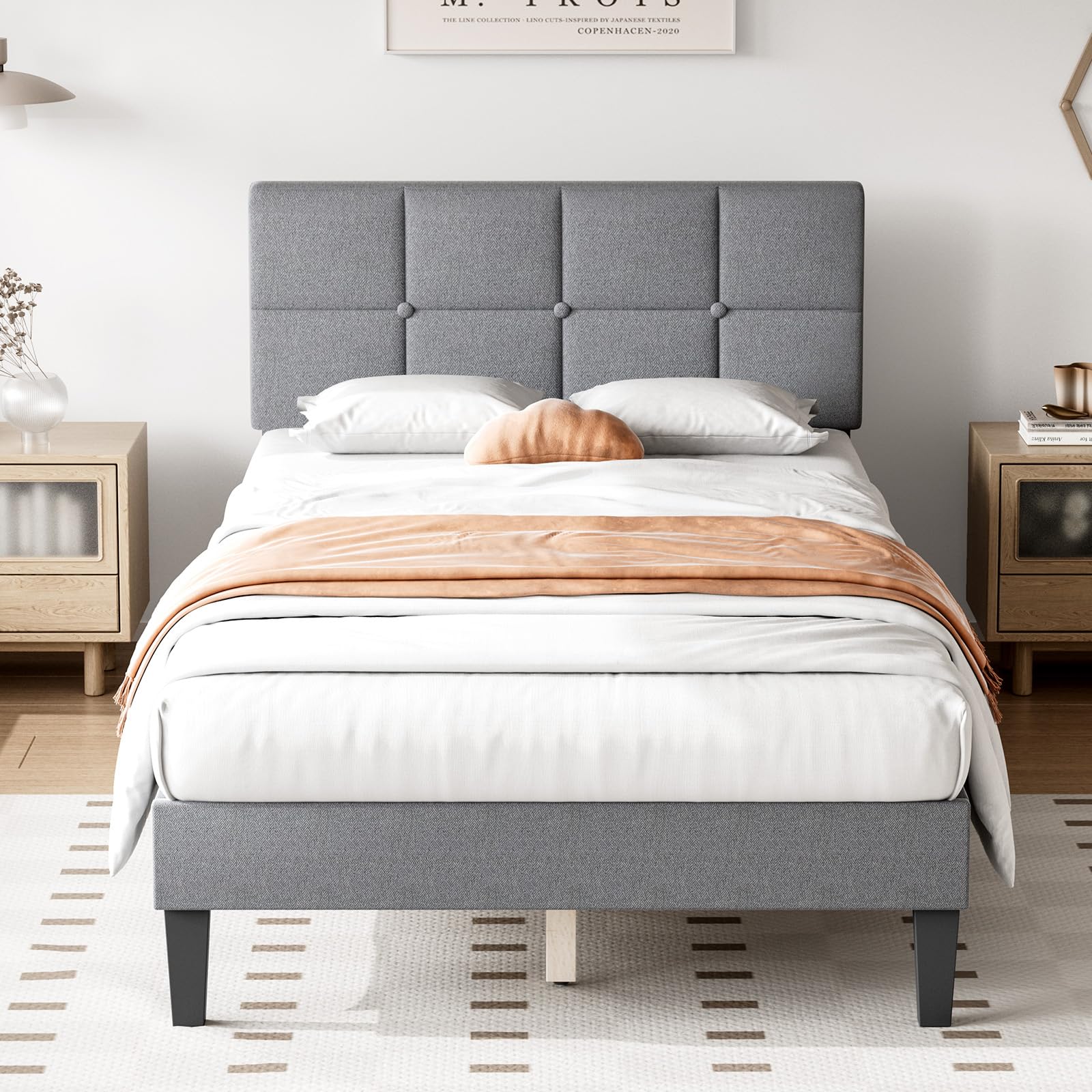 Amazon.com: Gustonhon Full Size Bed Frame with Adjustable Headboard ...