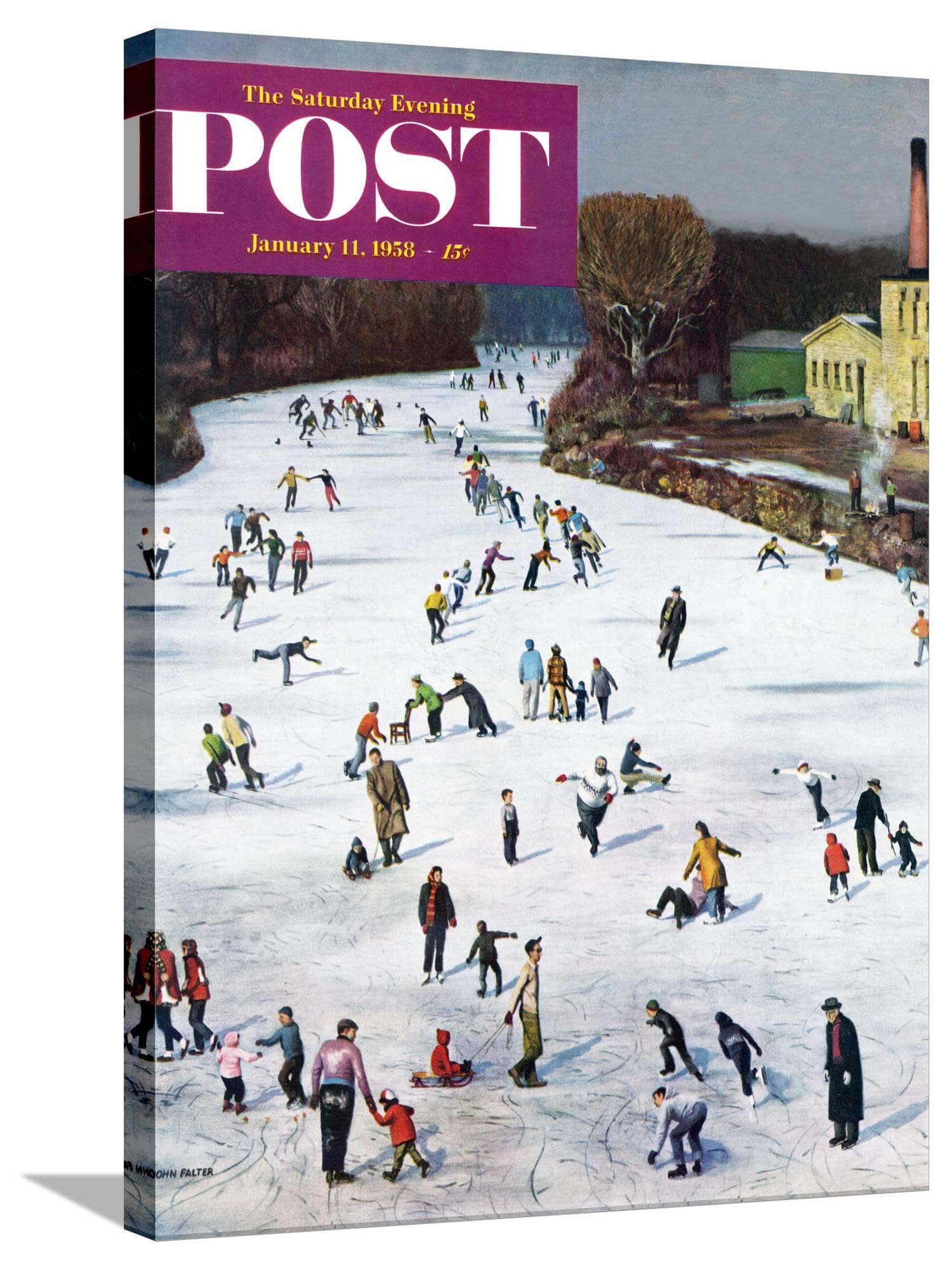 Amazon.com: ART.COM Canvas Wall Art Prints Fox River Ice-Skating ...