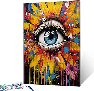 Amazon.com: Yellow Daisy Flowers with Eye Paint by Number Graffitic Wildflowers DIY Acrylic Oil ...