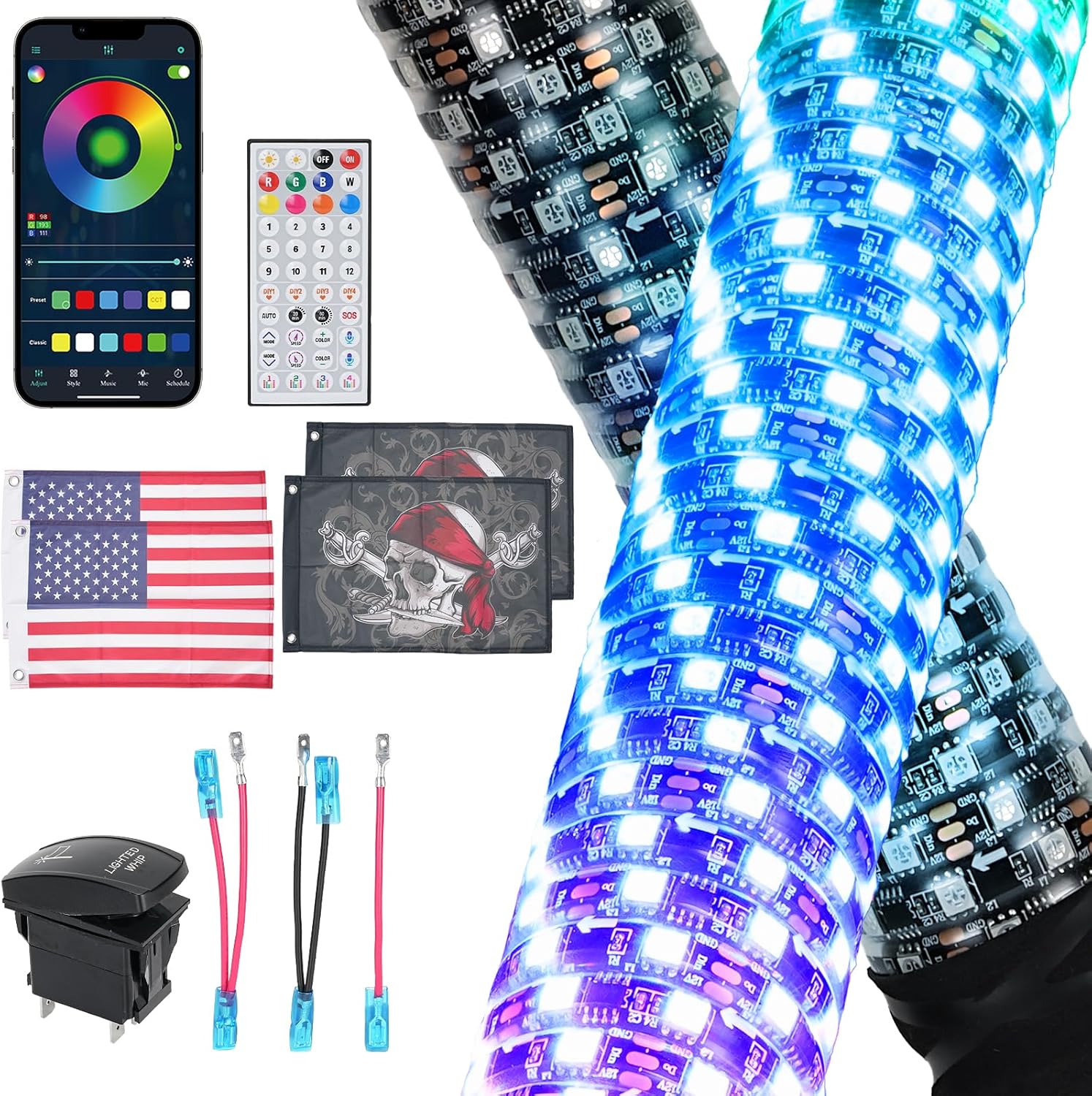 Amazon.com: STARKMAN (2 Pack) 2FT Fat RGB LED Whip Lights with App & Remote Control, Spiral RGB ...