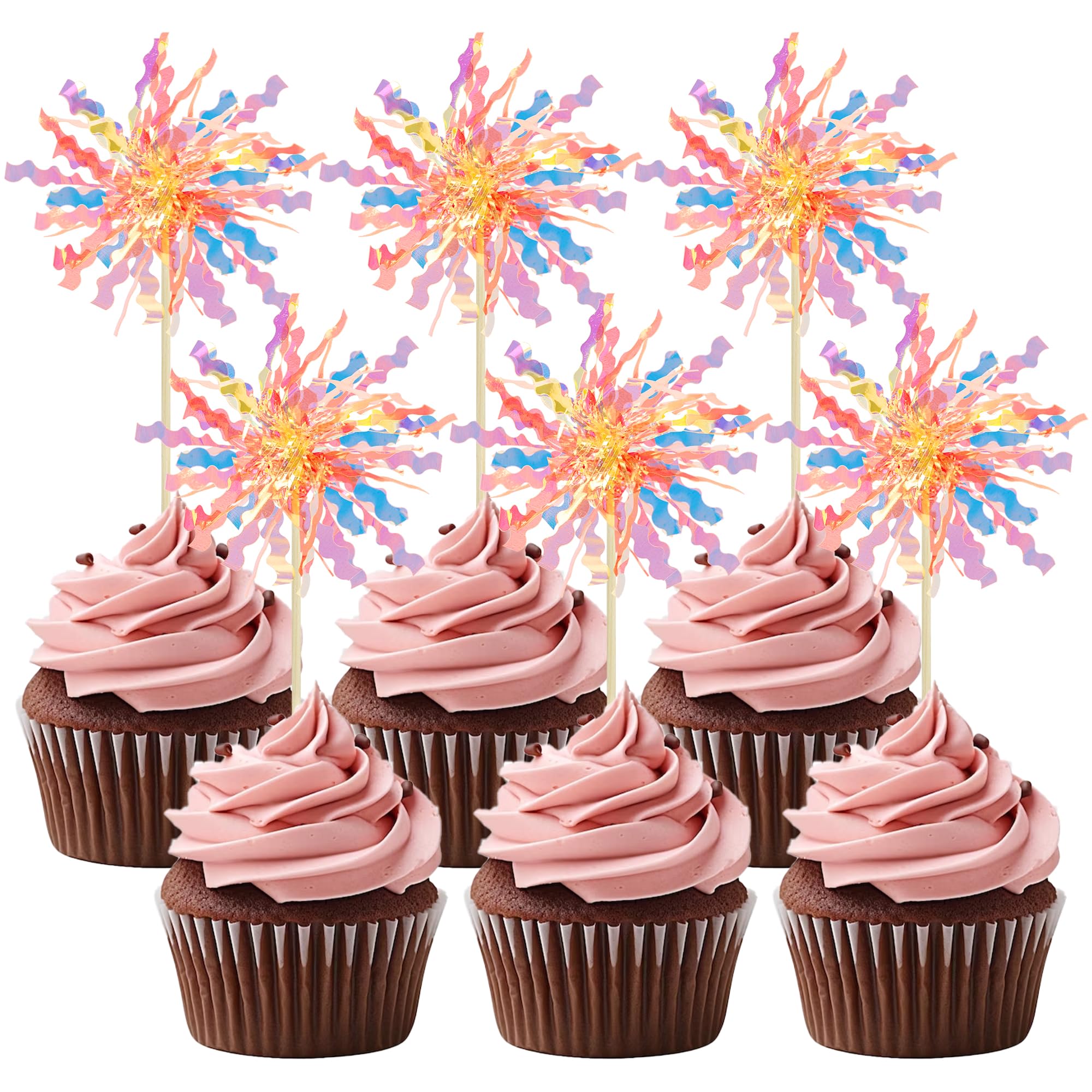 Amazon.com: Gyufise 20Pcs Foil Firework Cupcake Toppers Sparkle Tinsel ...