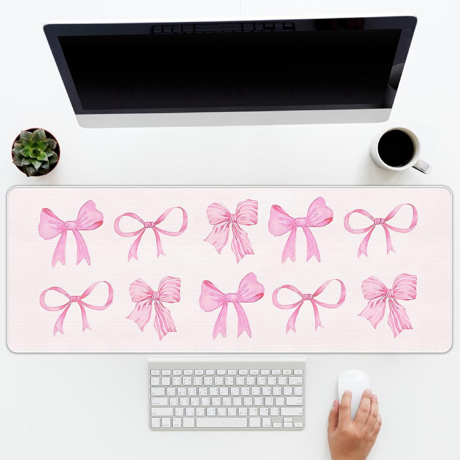 Amazon.com : Pink Bow Mouse Pads Coquette Bow Desk Mat Large, Preppy ...