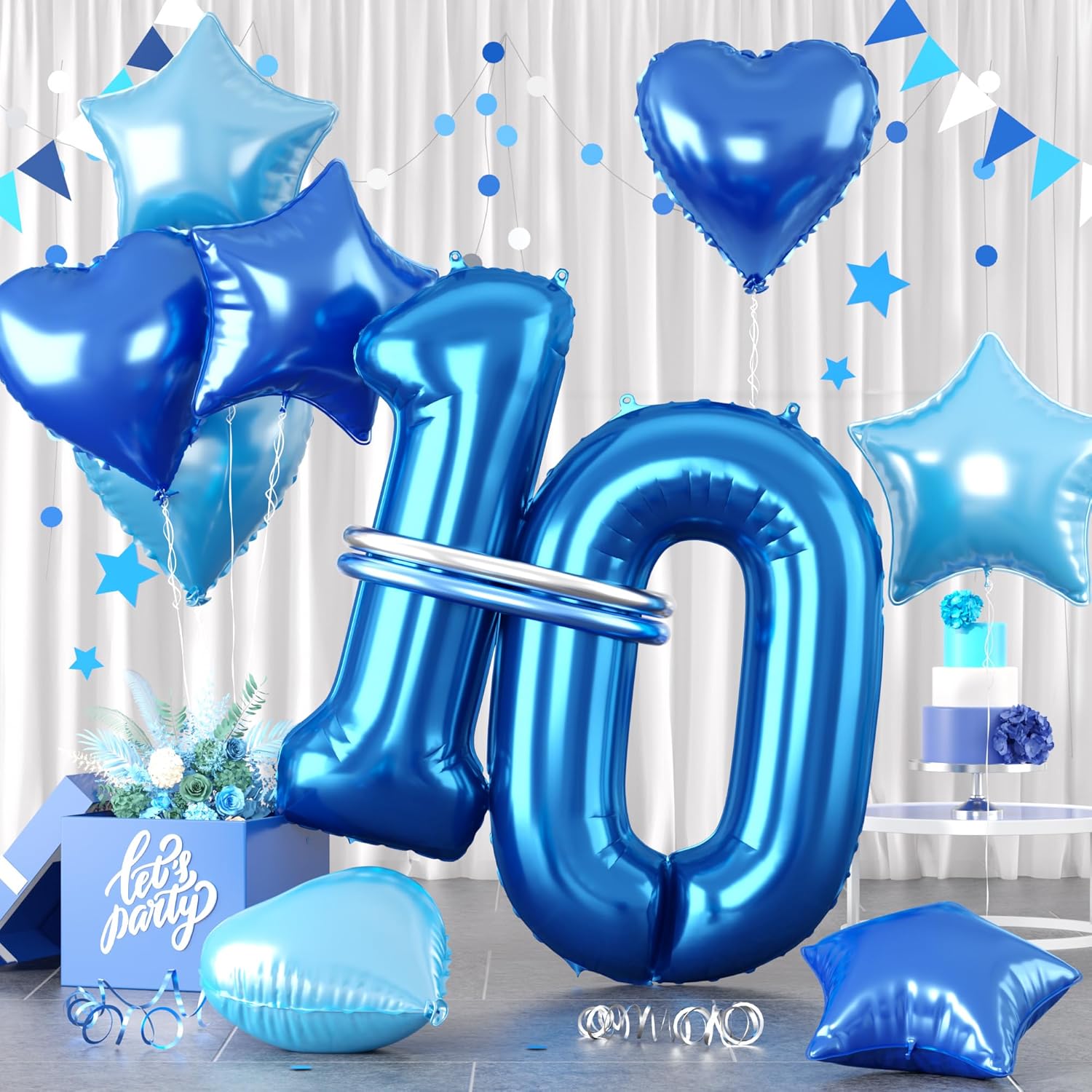 Amazon.com: Blue Number 10 Balloons, 40inch Dark Blue Number 10 10th ...