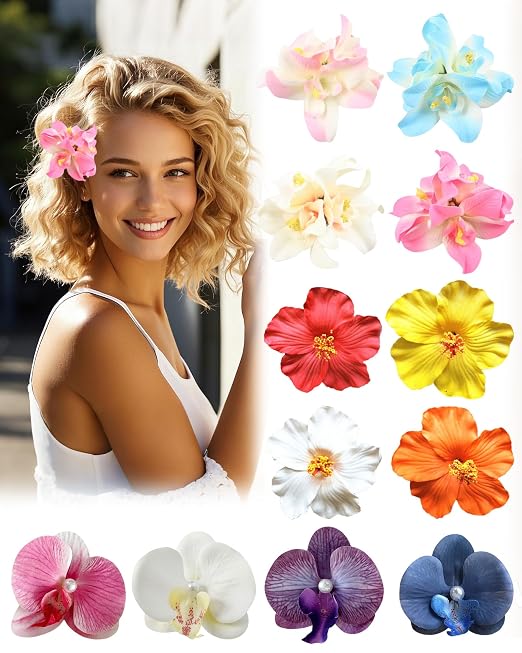 Amazon.com : ASDIIT 12 Pcs Hibiscus Flower Hair Clips for Women, 3 ...