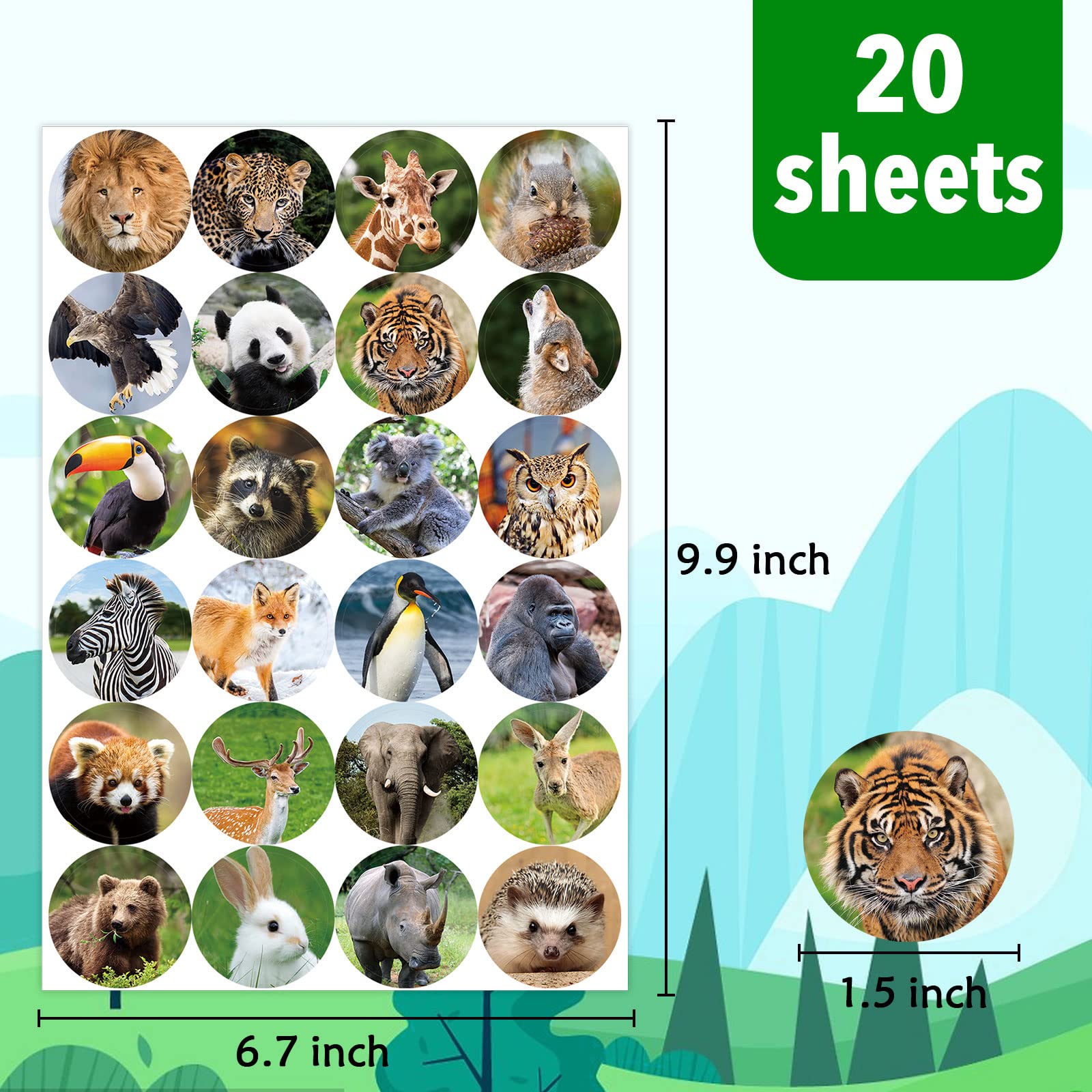 Snapklik.com : 480 Counts Cute Jungle Zoo Wild Animal Stickers 1.5 ...