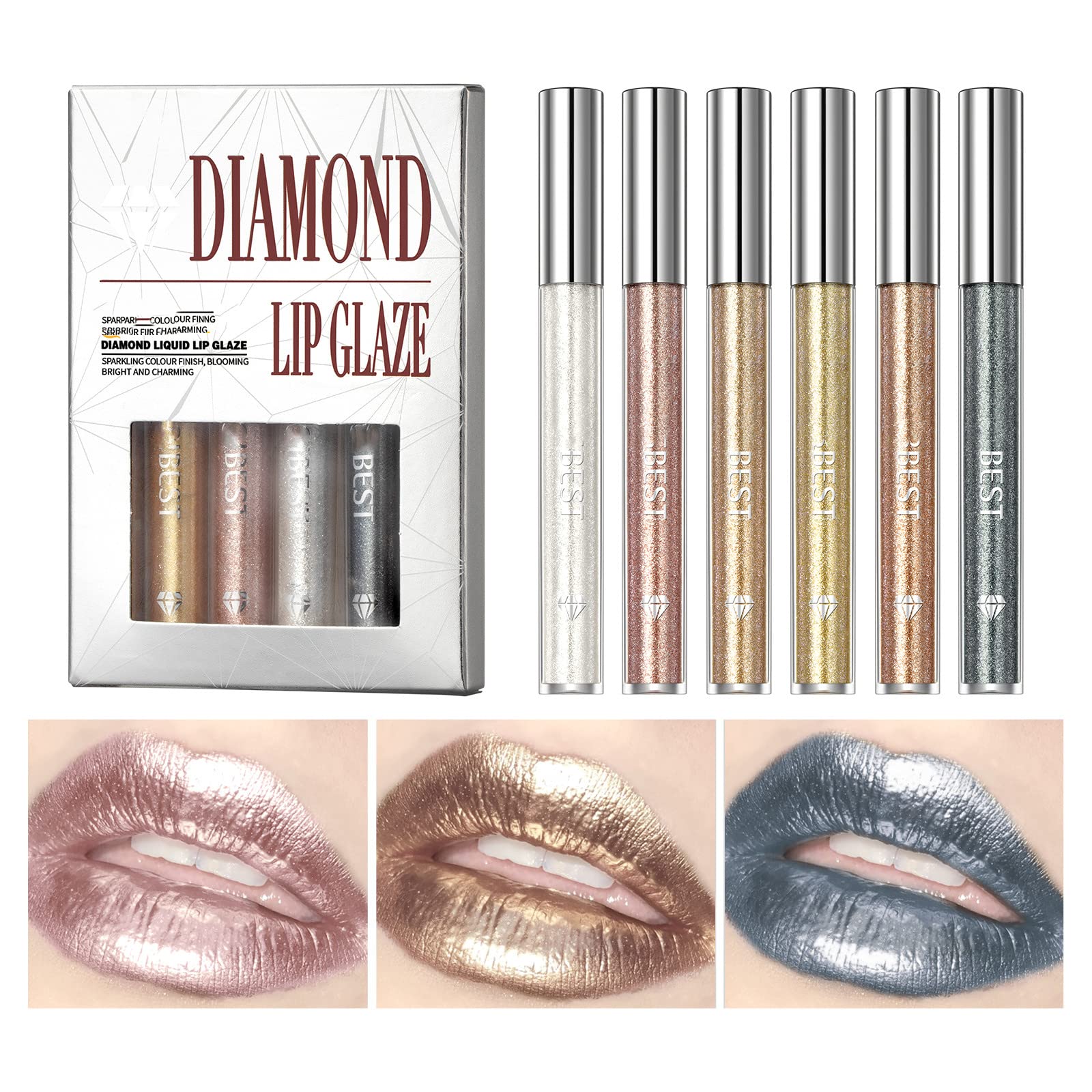 Amazon.com : MAEPEOR Metallic Liquid Lipstick Set 6 Color Shimmer ...