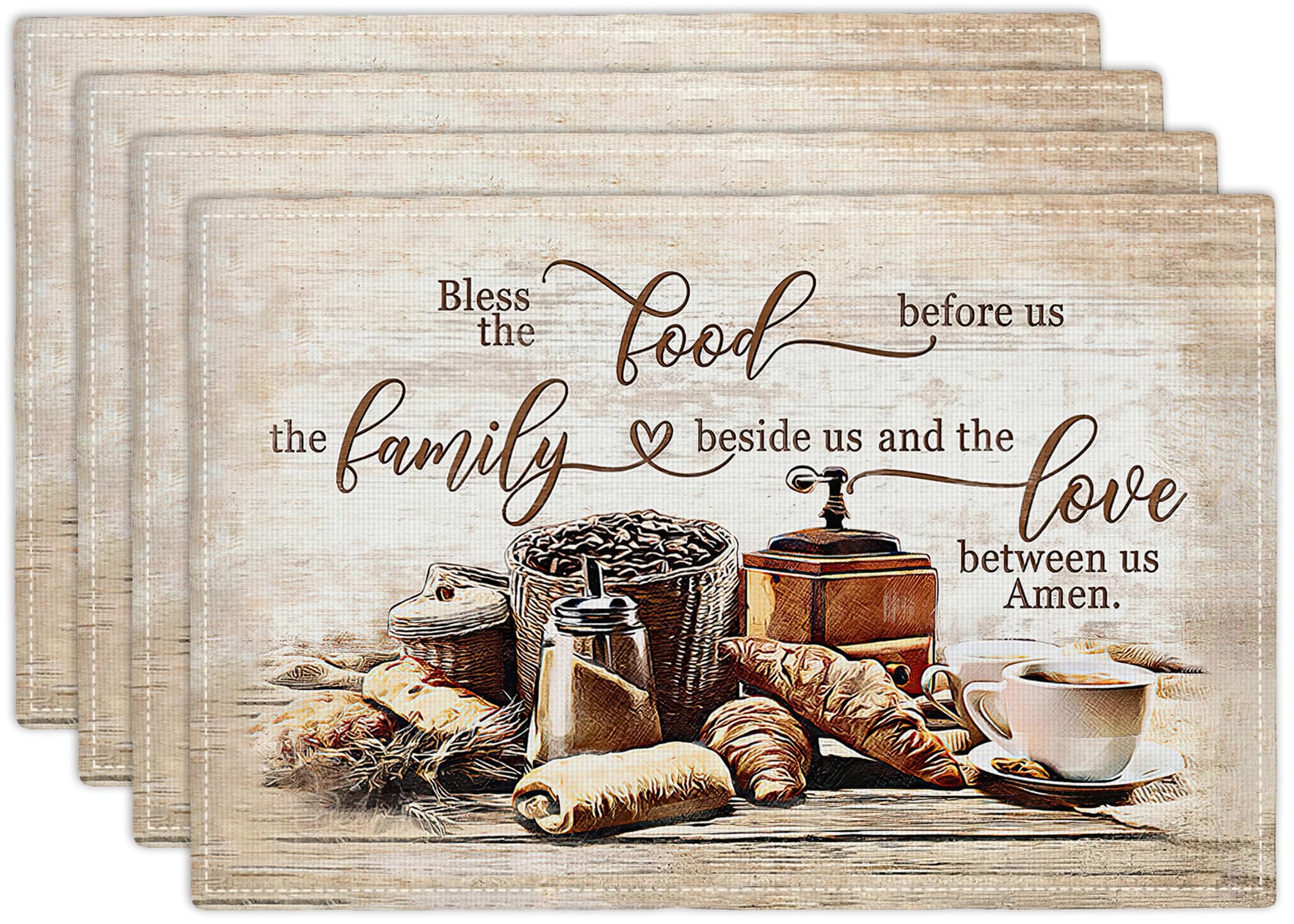 Amazon.com: Christian Coffee Placemats Set of 4, Bless The Food Before ...