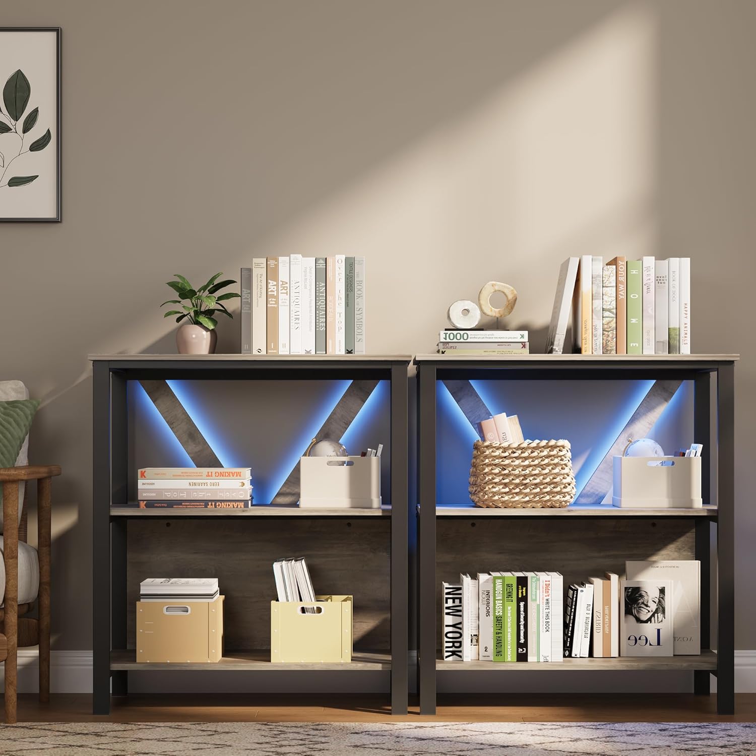 Amazon.com: IDEALHOUSE 3 Tier Book Shelf with LED Lights, Grey ...