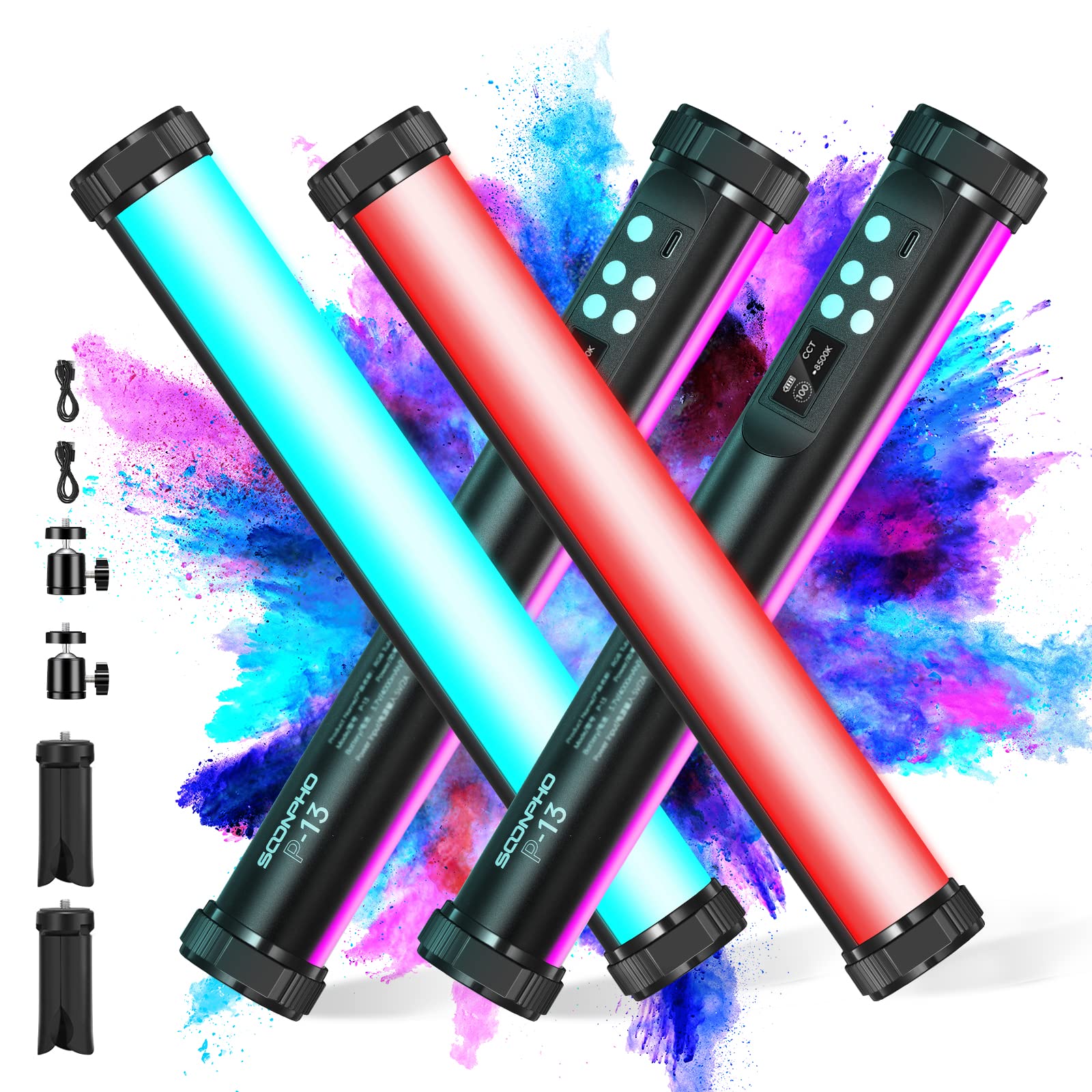 Amazon.com : 2Pack RGB LED Video Light Stick Wand,3200K~8500K Magnetic ...