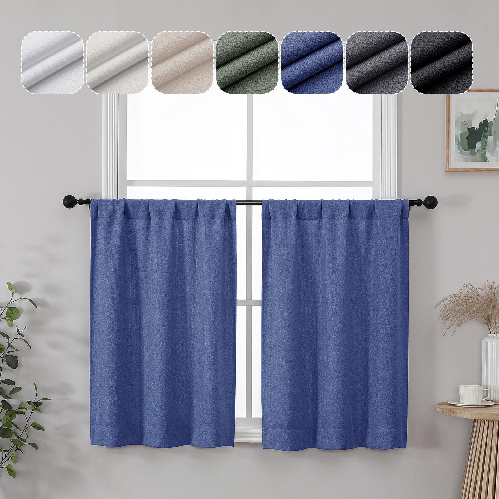 Amazon.com: Lecloud Estelle 36 Inch Blue Curtain Tiers, Light-Filtering ...
