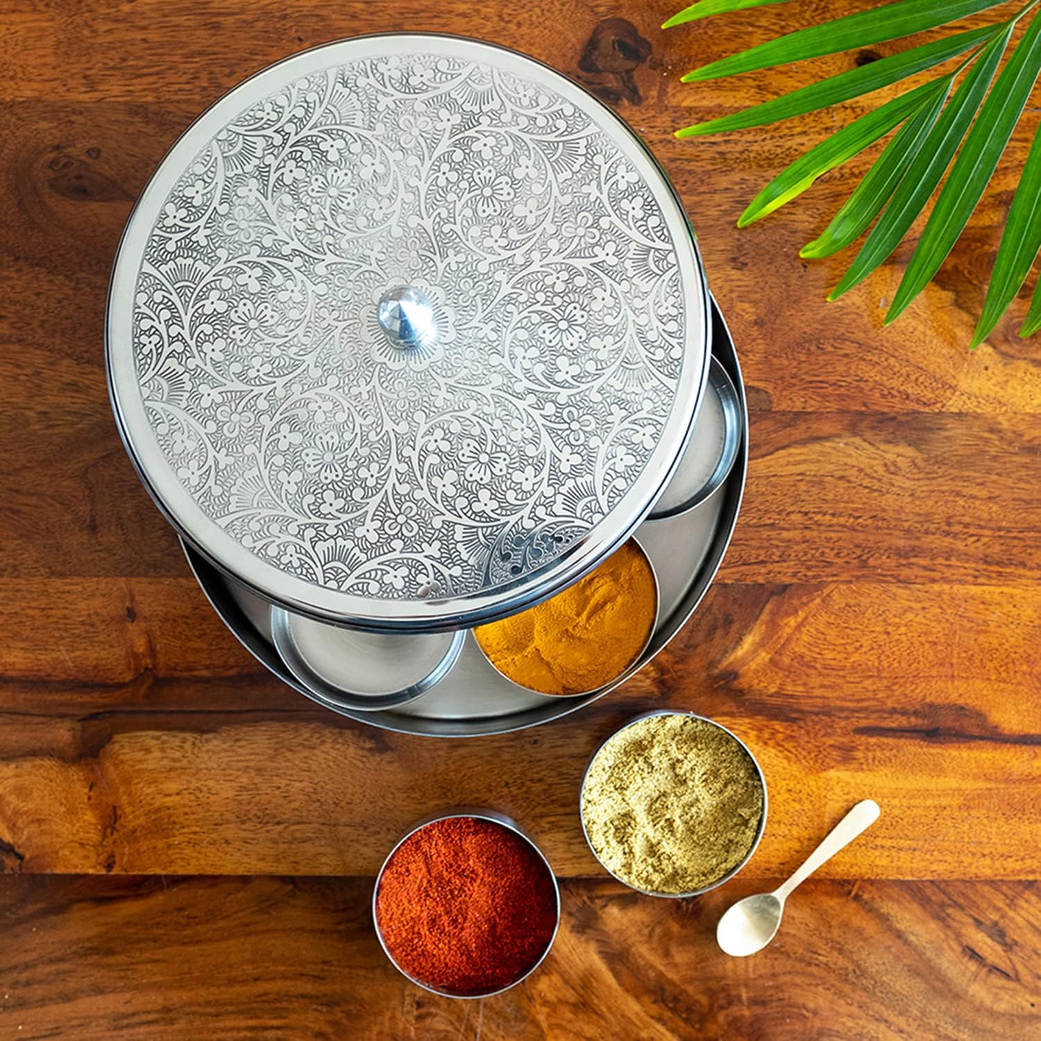 DSH Spice Box Masala Dani Set With 1 Spoon And 7 Containers Hammered ...