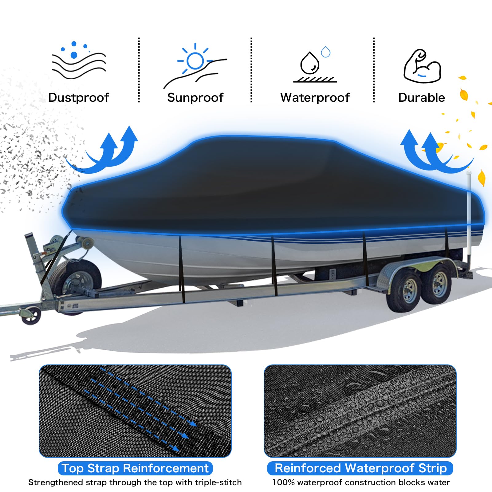 Snapklik.com : HAHASOLE Heavy Duty 1200D PU Waterproof Boat Cover, 23 ...