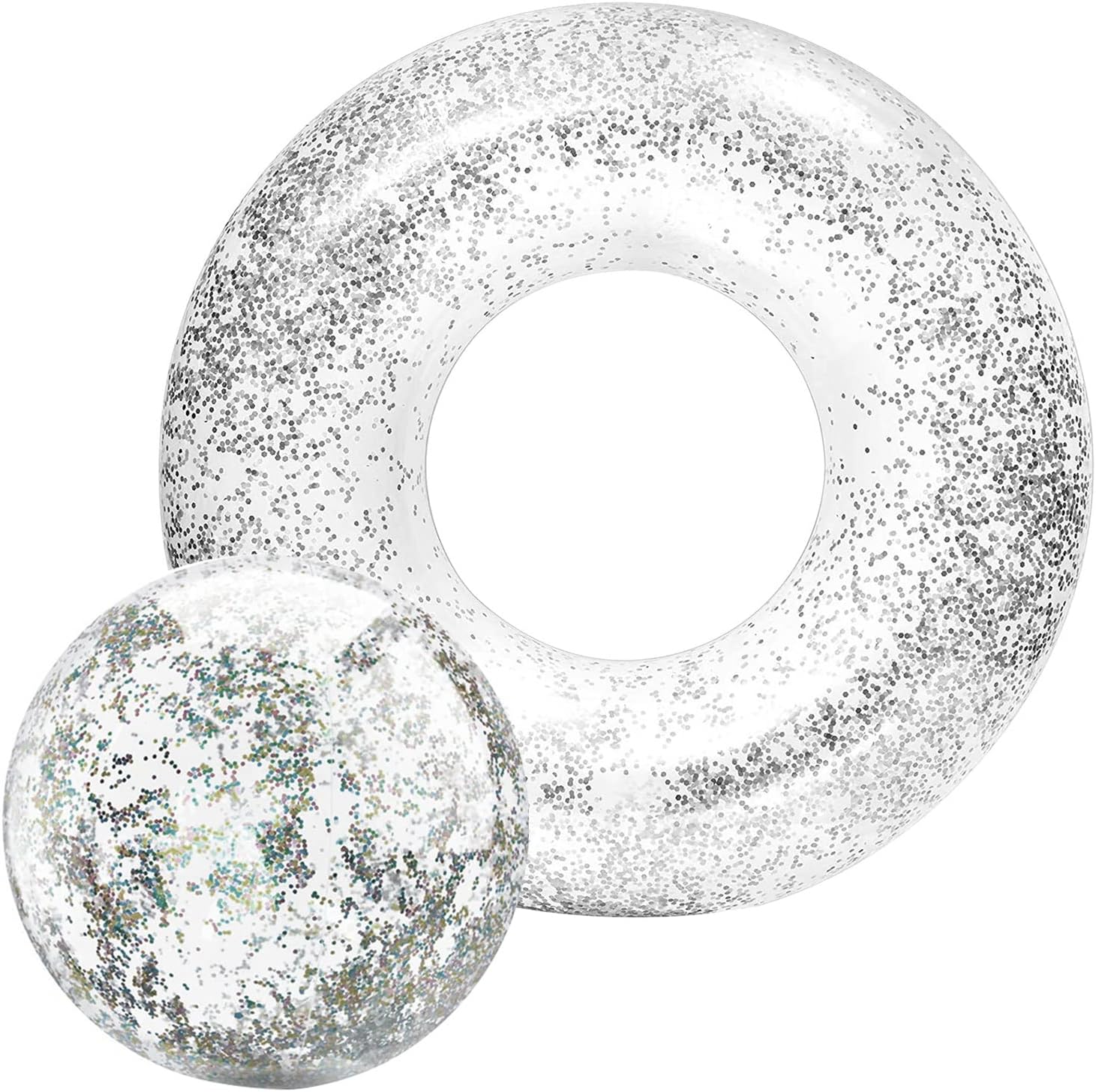Gukasxi 2 Pcs Swimming Ring and Sequins Beach Ball, Inflatable Sequins ...