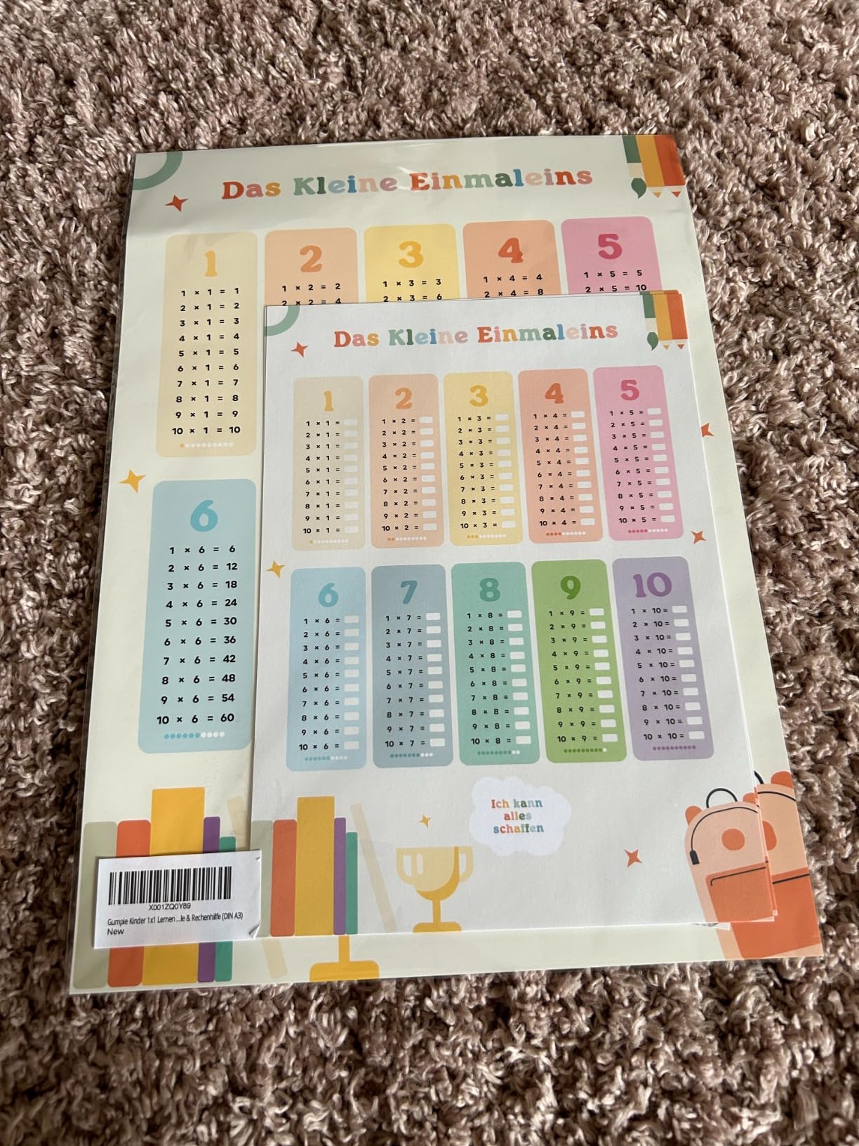 Gumpie Kinder 1x1 Lernen Poster mit 5x Übungsblättern - Einmaleins ...