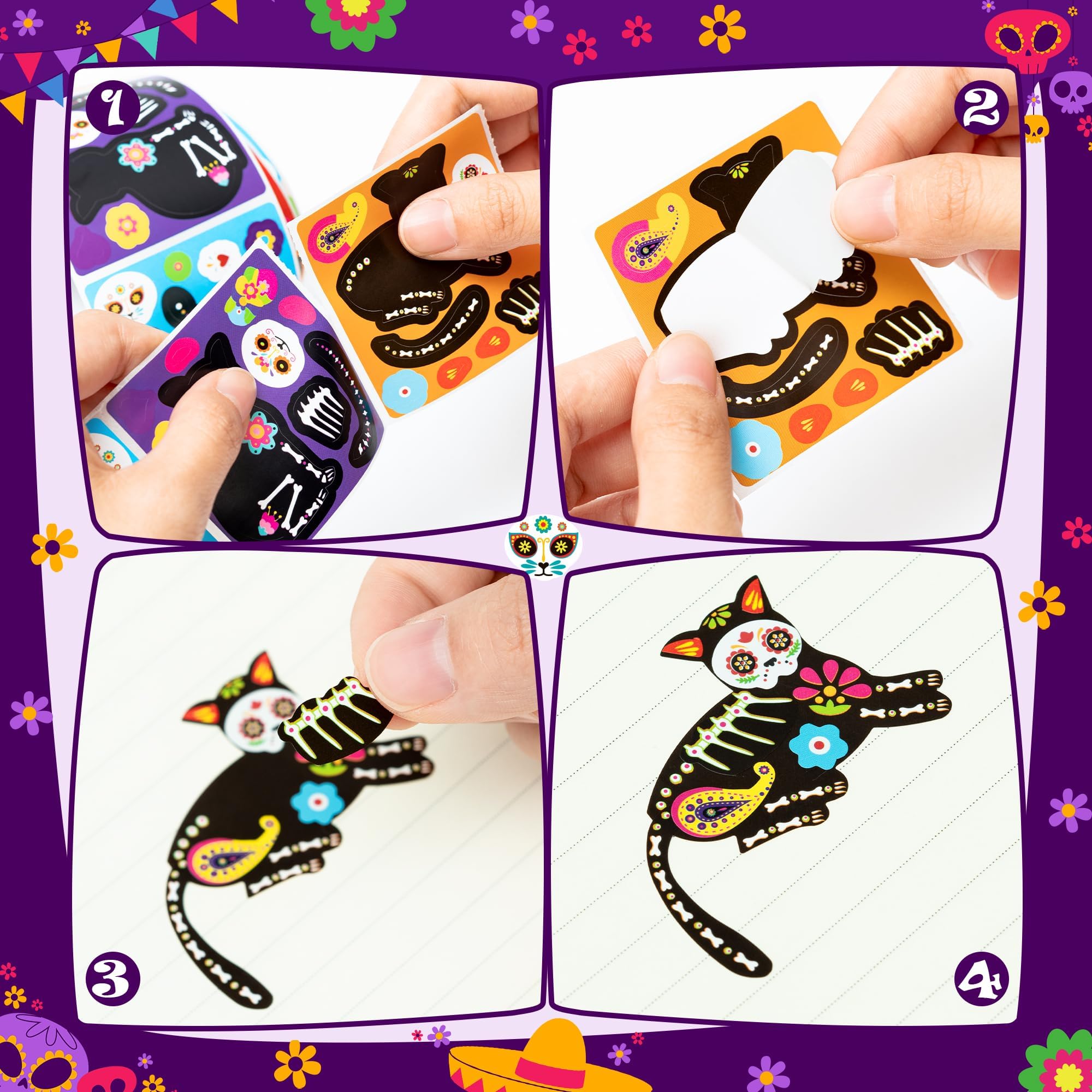 Snapklik.com : Haooryx Sugar Skull Sticker Rolls - 300Pcs Day Of The ...