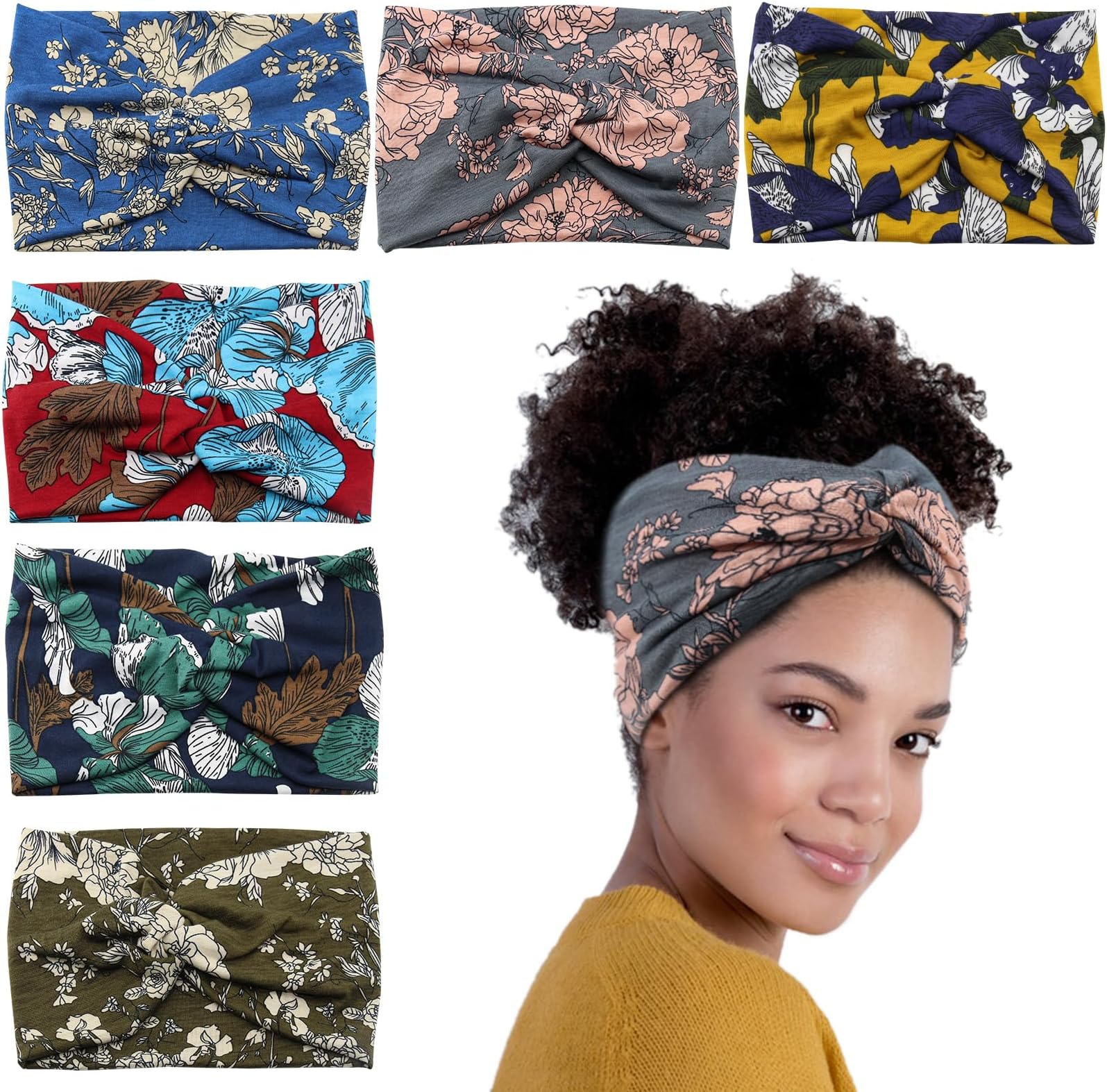 Amazon.com : Carede Wide Headbands for Women Girls,Floral Printed Boho ...