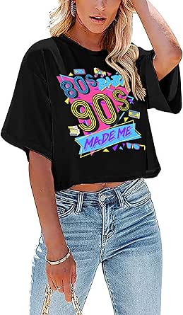 CAZYCHILD 80s Baby 90s Made Me Shirt Womens Vintage 90s Crop Tops 80s Graphic T-Shirt Party Gift ...