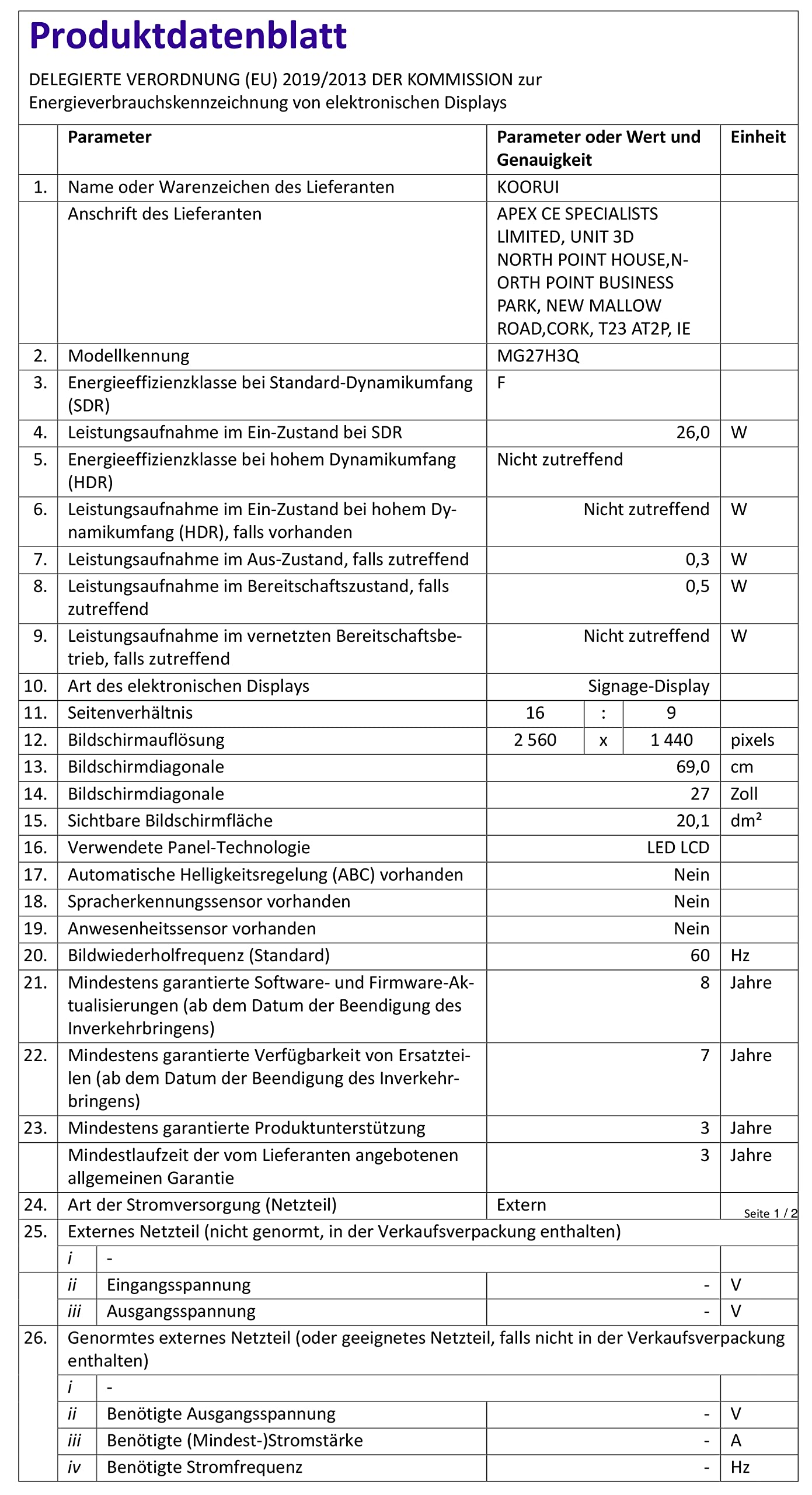 KOORUI Monitor Gaming, 2K Monitors 27 Pulgadas, Pantallas Ordenador QHD ...