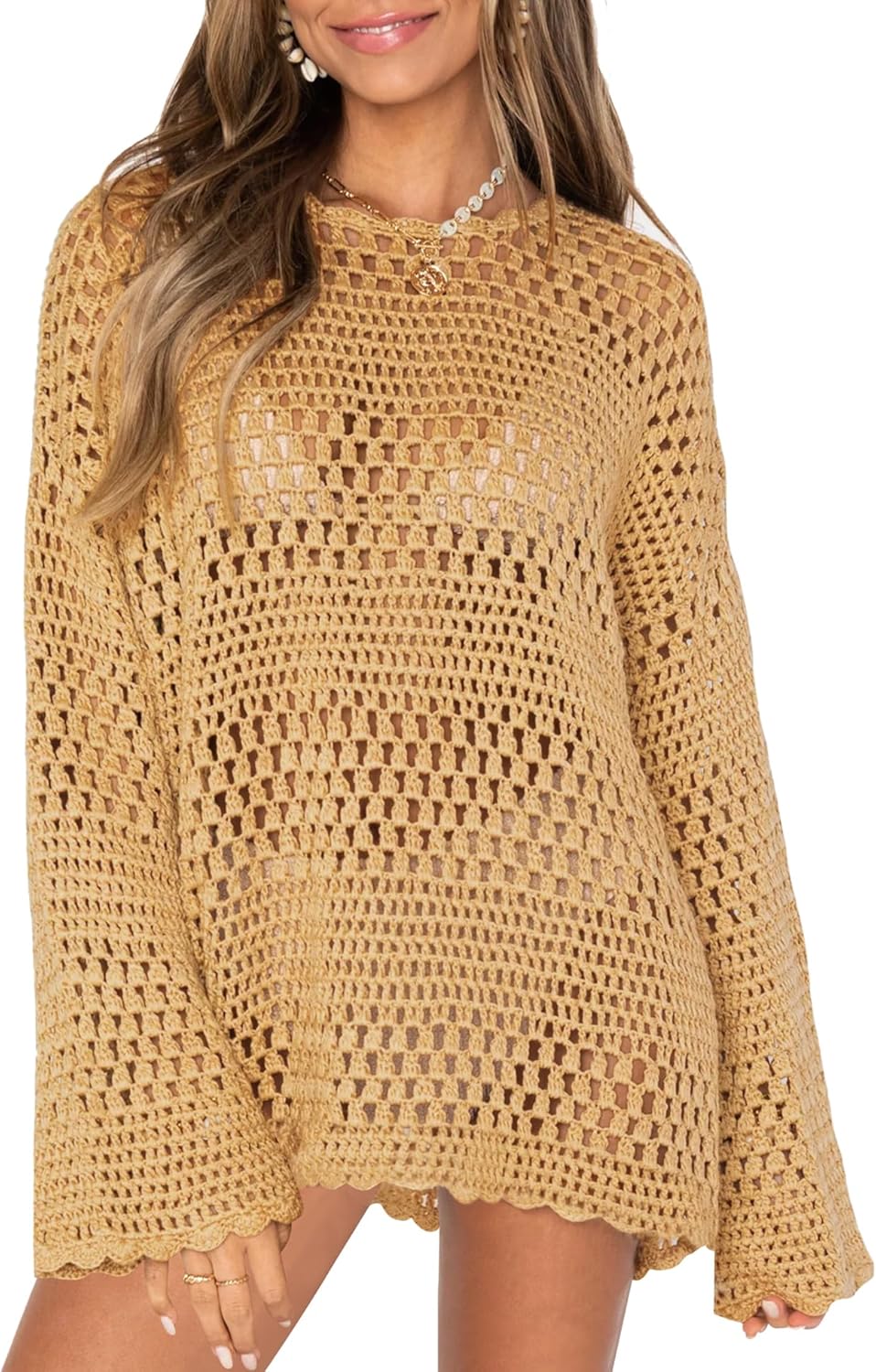 Bashafo Beach Crochet Cover Ups for Women Hollow Out Swimsuits Cover Up ...