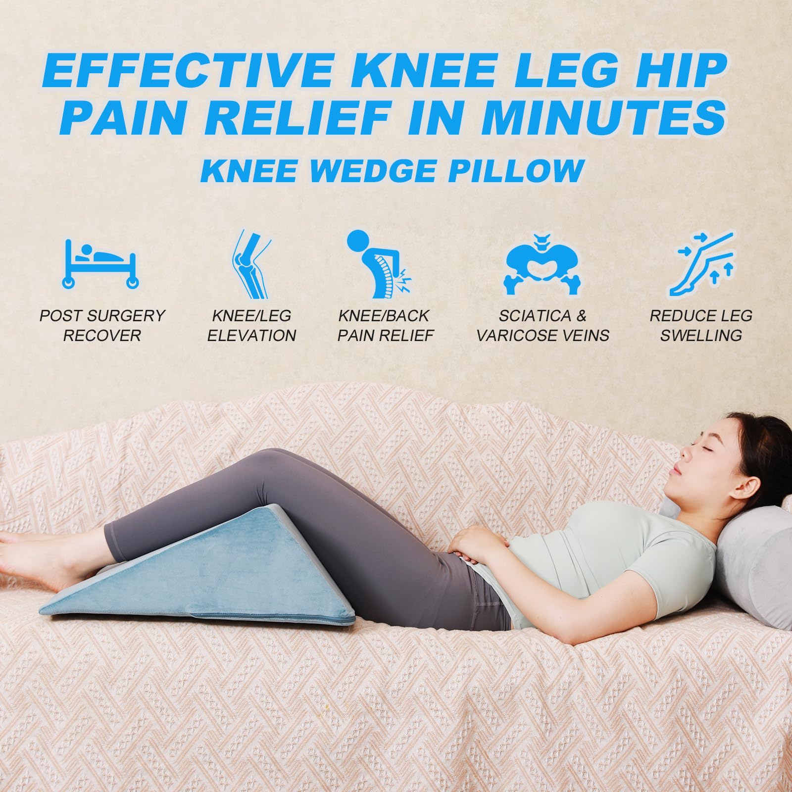 Snapklik.com : Knee Wedge Pillow Pure Memory Foam, 8" Triangle Pillow ...
