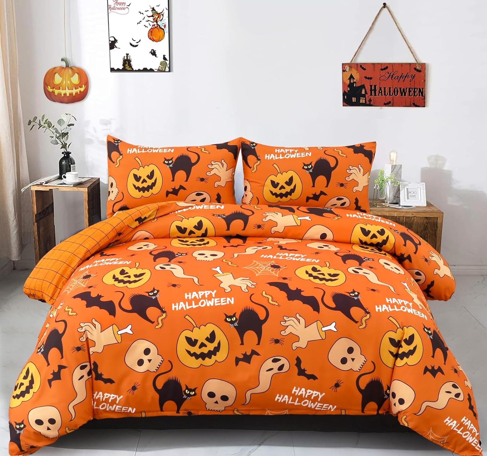 Amazon.com: WONGS BEDDING Halloween Duvet Cover Set King,3 Pieces ...