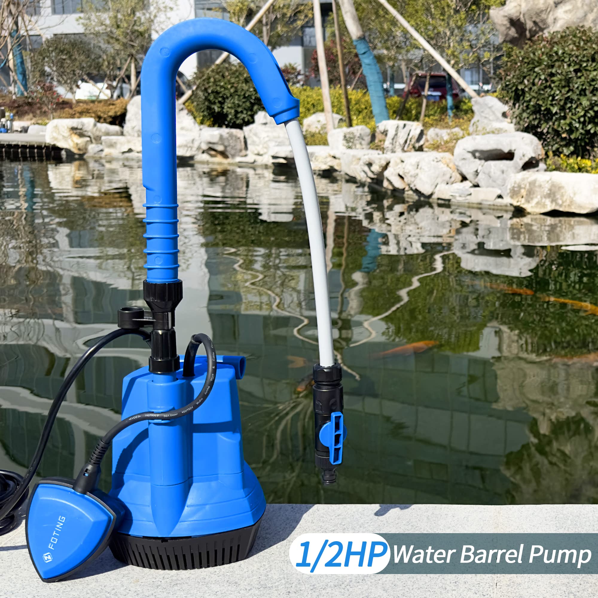 FOTING 1/2 HP Water Barrel Pump, 1111GPH 34FT Sump Pump Submersible ...