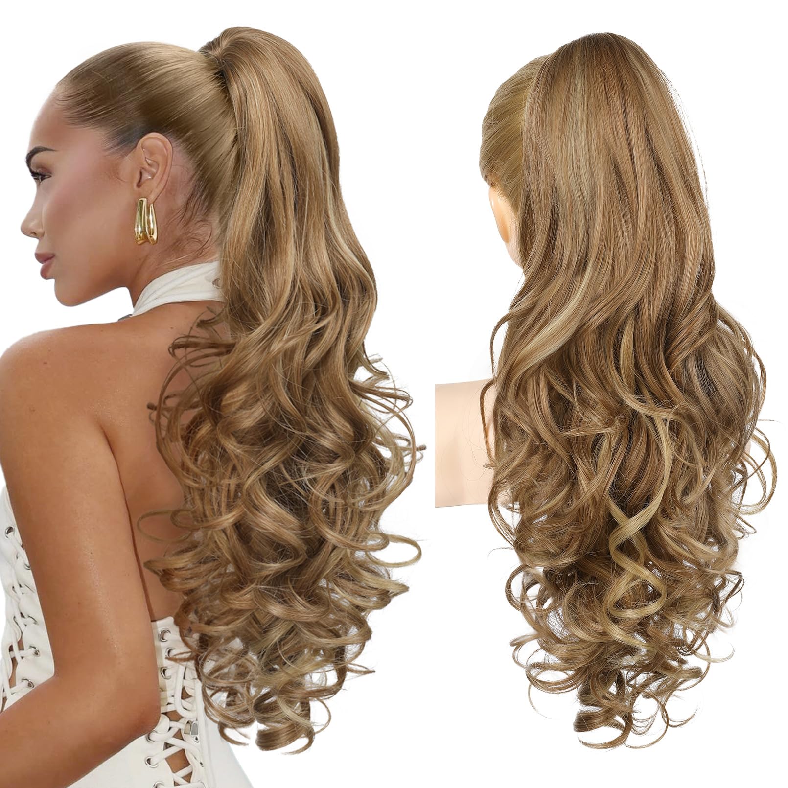 Amazon.com : REECHO Ponytail Extension, 24" Claw Clip in Long Curly ...