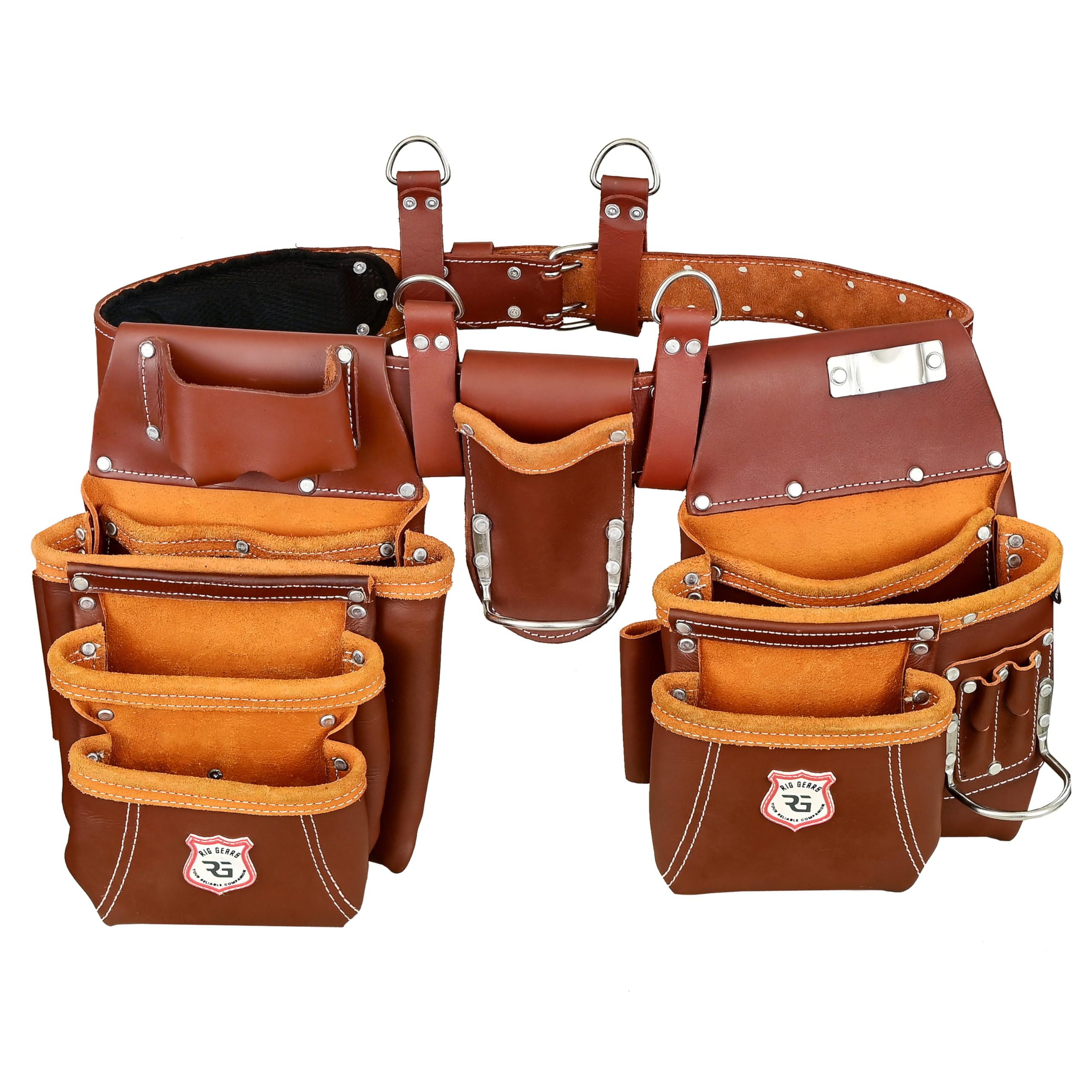 Rig Gears Heavy Duty 17 Pocket Carpenter Leather Tool Belt Set | Combo ...