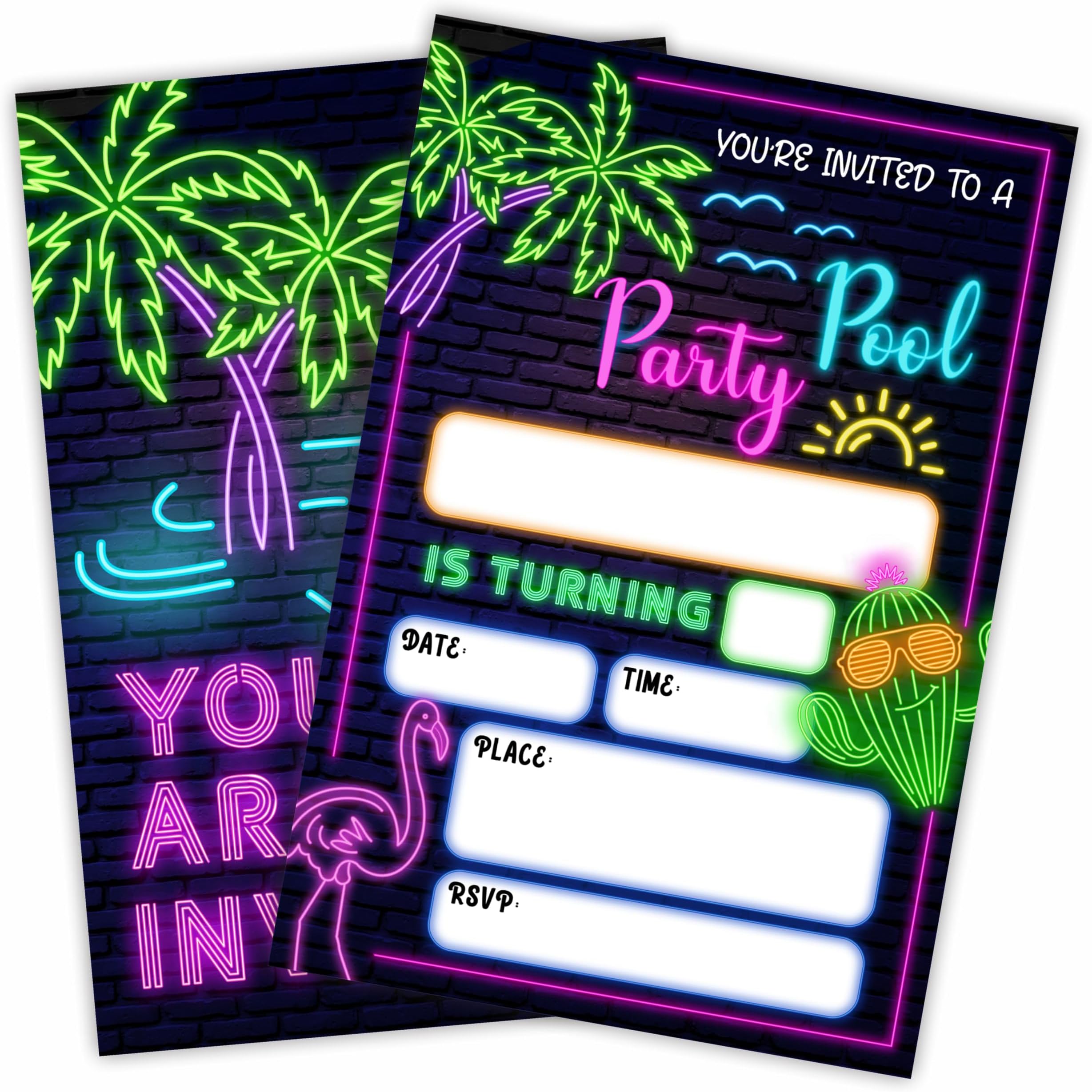 Amazon.com : Tabyon Pool Party Birthday Invitation Cards - Neon ...