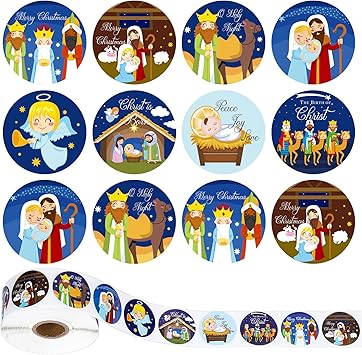 Amazon.com: Whaline 1000Pcs Christmas Stickers 1.5Inch Jesus Sticker ...