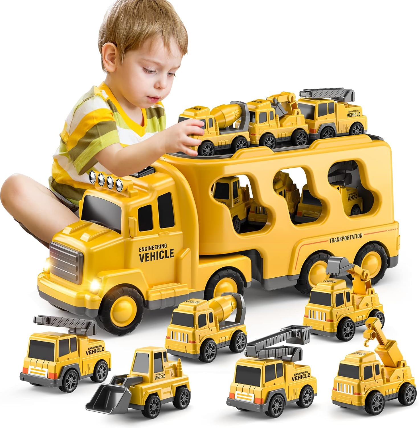 Amazon.com: TEMI Construction Truck Toys Cars for Toddlers 3-5 - 7-in-1 ...