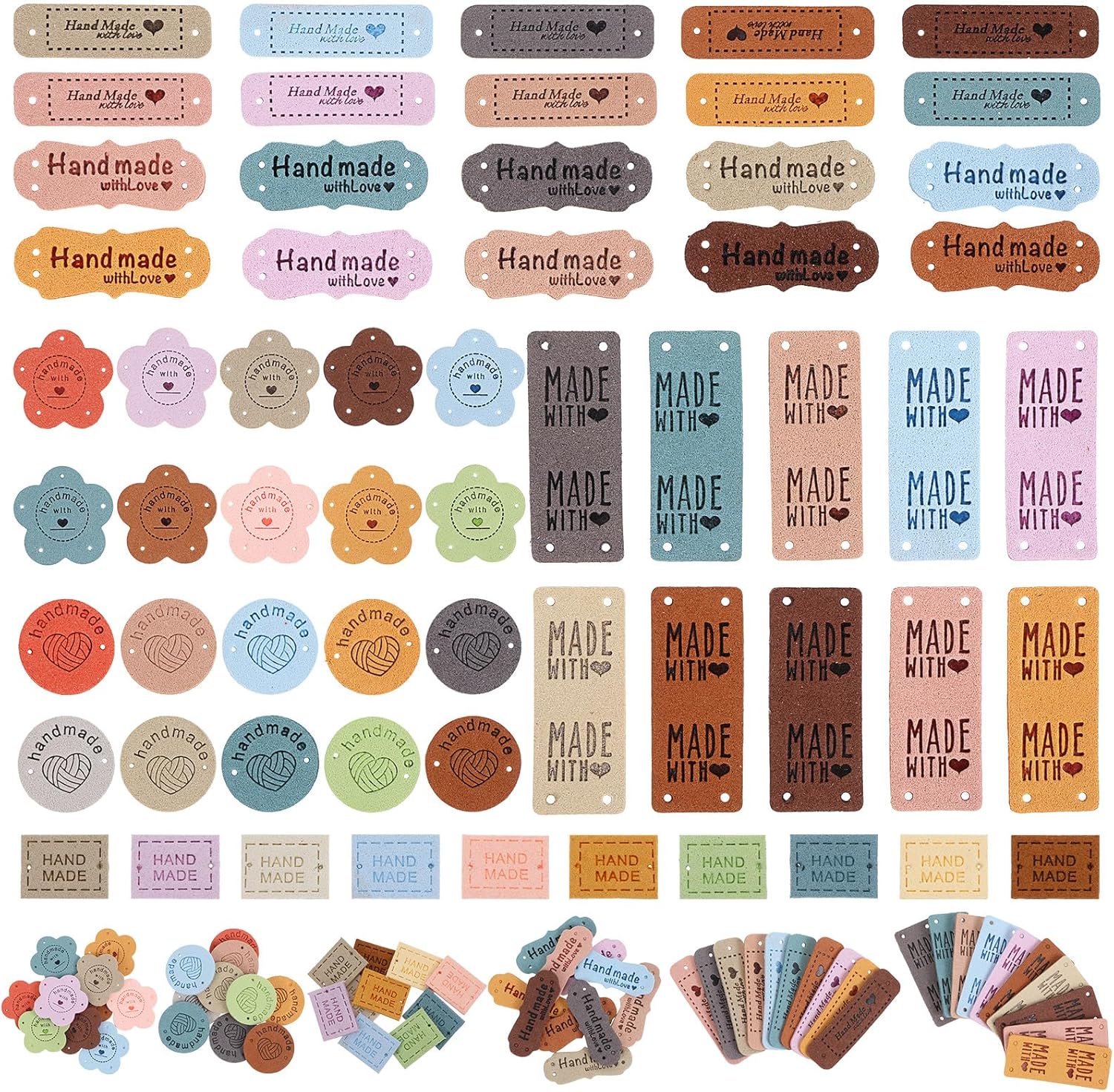 PEOVLVN 60Pcs Leather Tags for Handmade Items, Colorful Leather Labels ...