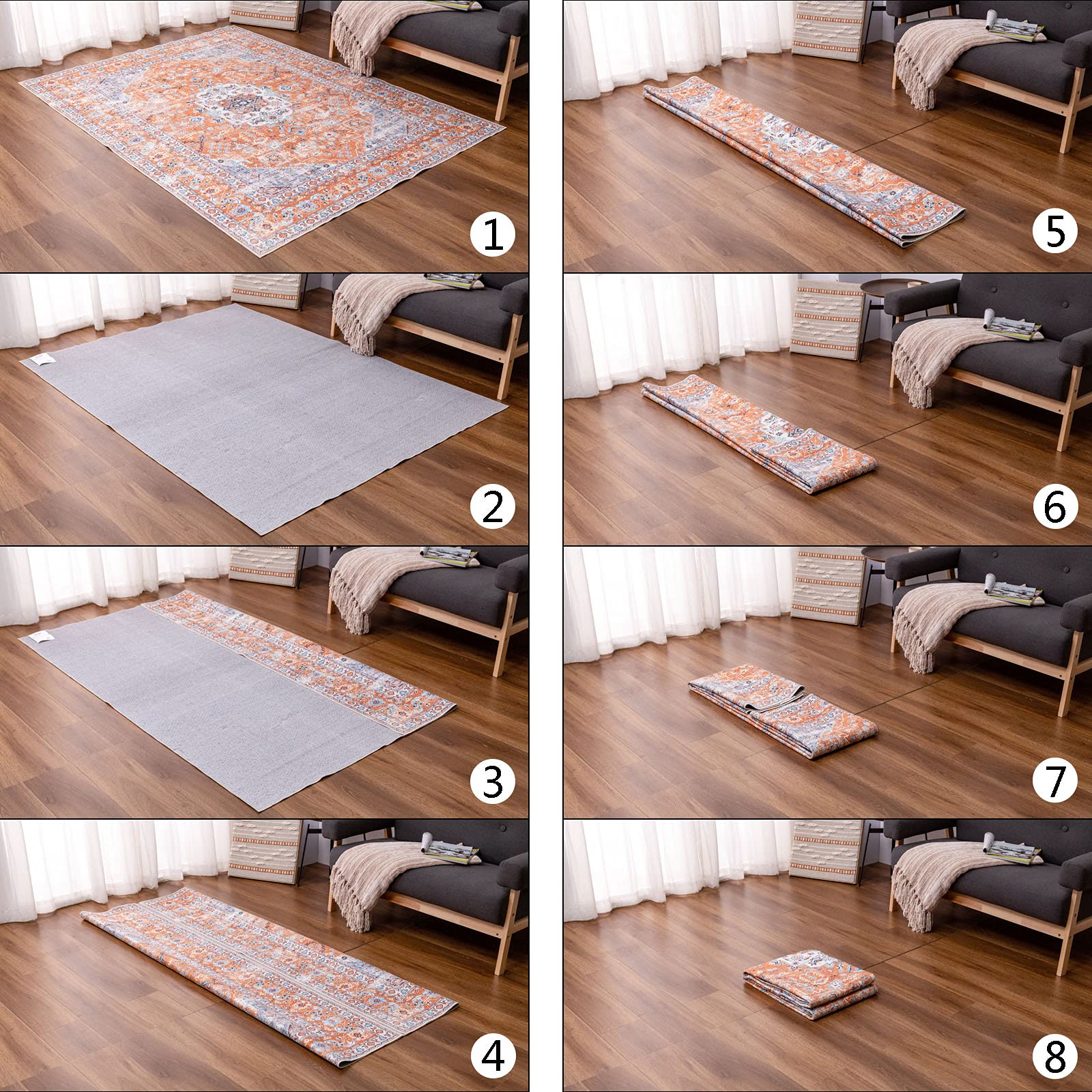 DECOMALL Kalina Washable Area Rugs, Bohemian Vintage Foldable Carpet ...