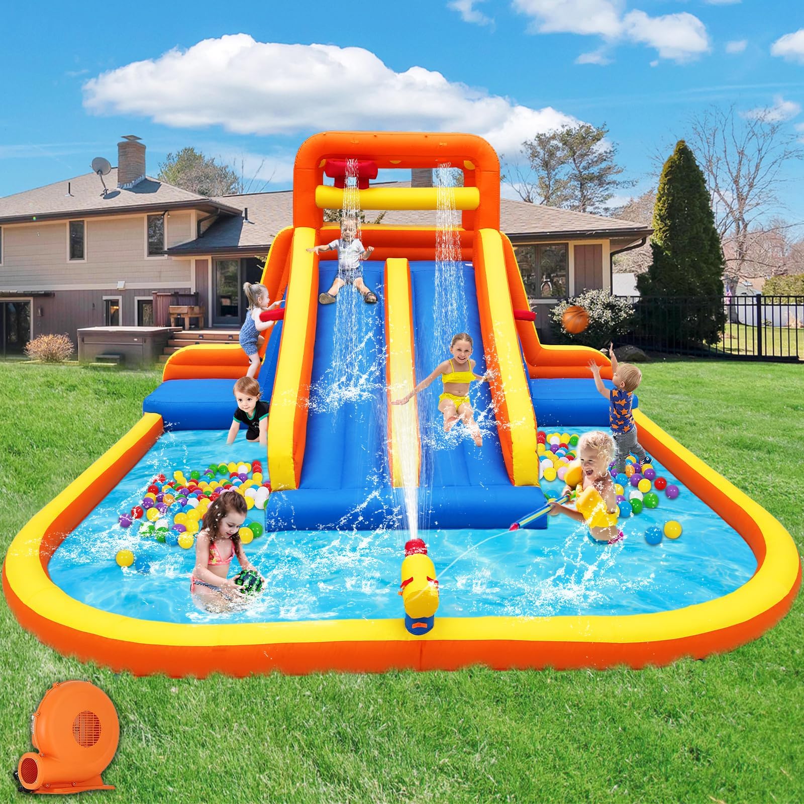 Amazon.com: Big Splash Triple Water Slides and Pool Water Park, 24 ft L ...