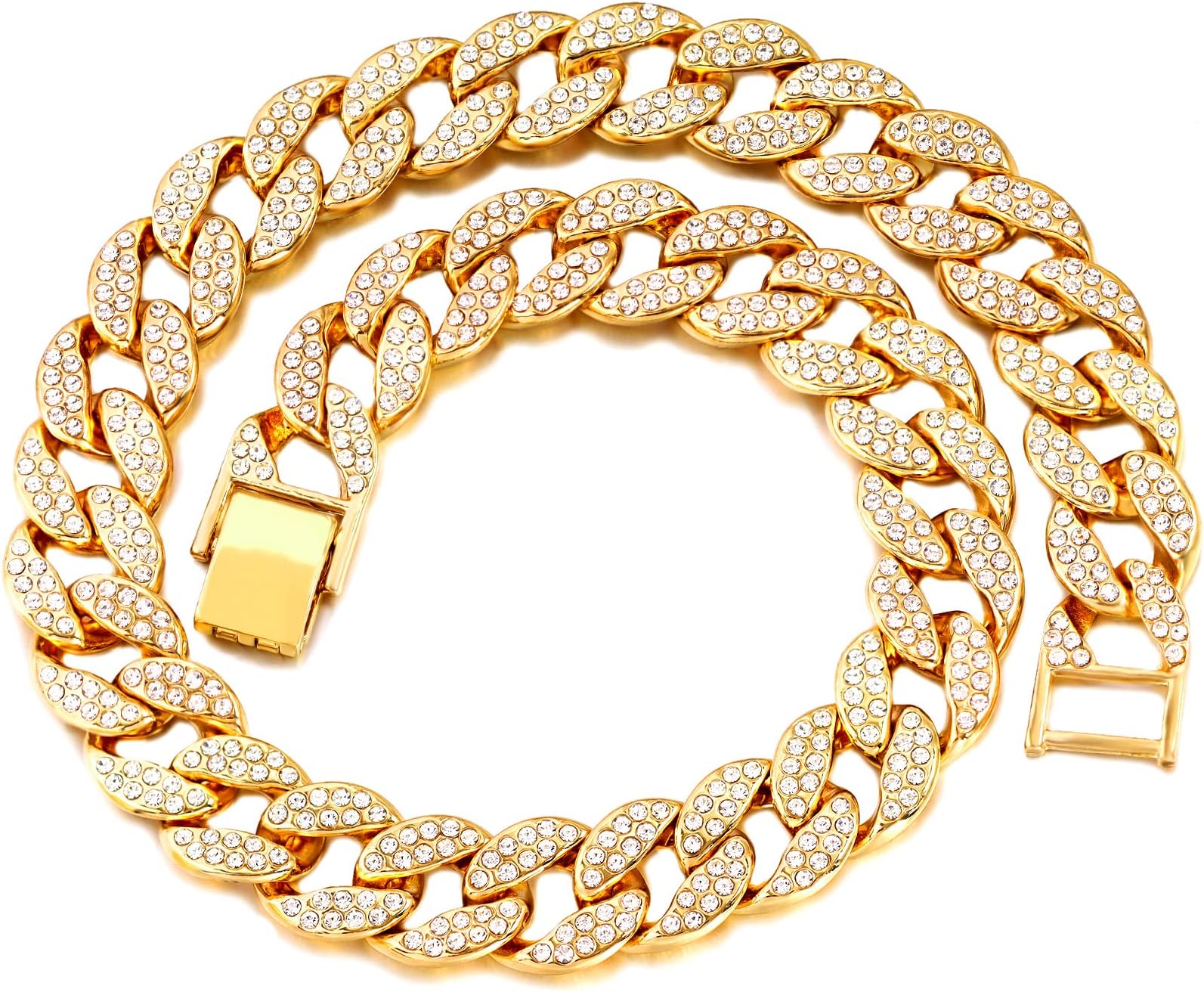 Amazon.com : LEIFIDE Dog Chain Collar Gold 20 mm Wide Diamond Collar ...