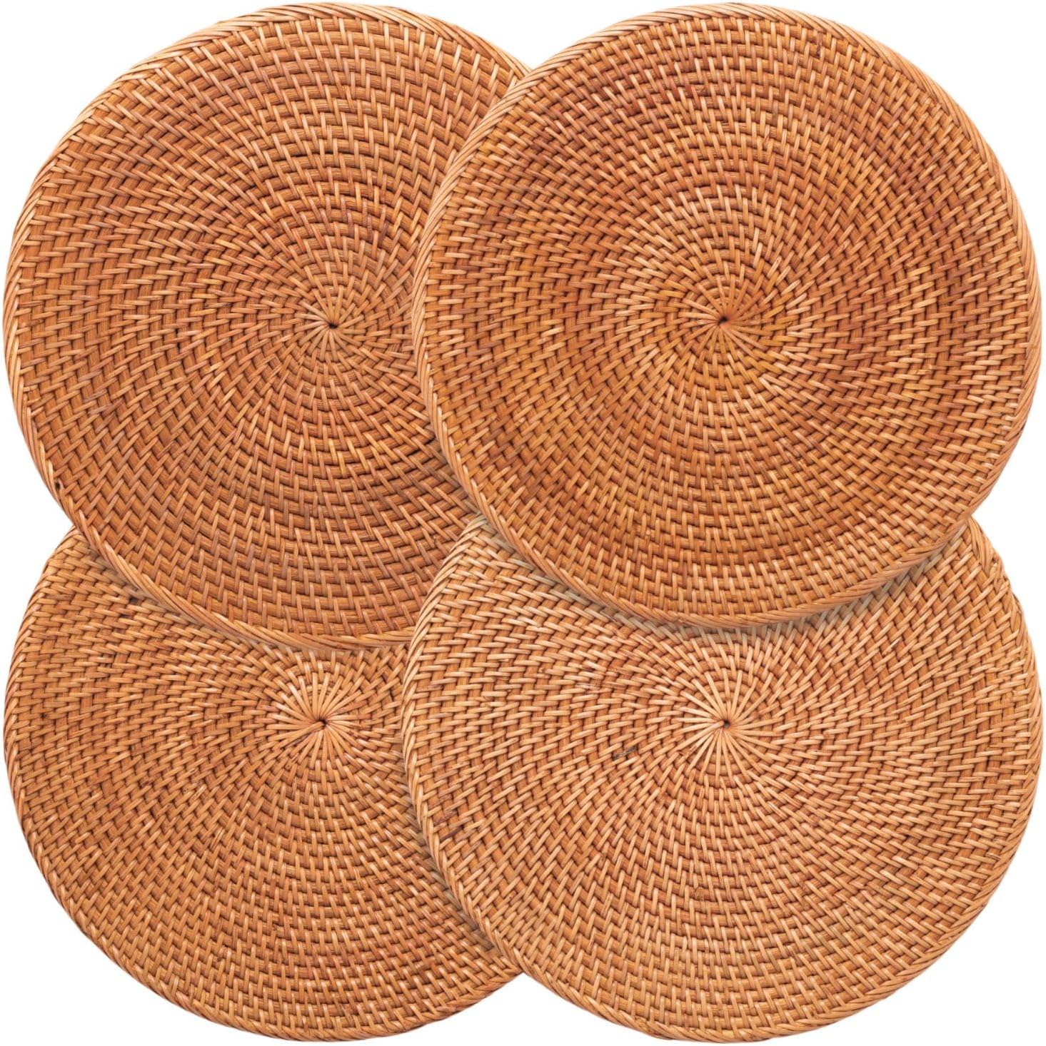 Amazon.com: Decvel 4-Pack Rattan Placemats - 13-inch Round Placemats ...