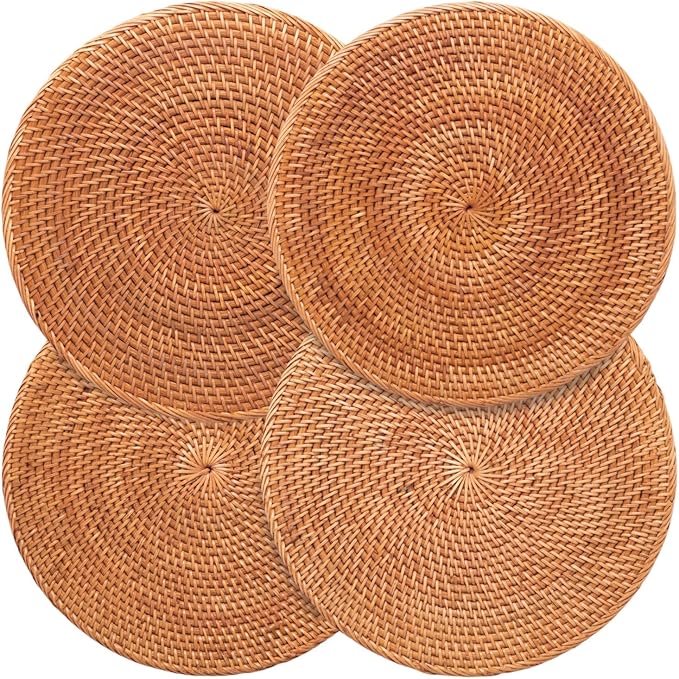 Amazon.com: Decvel 4-Pack Rattan Placemats - 13-inch Round Placemats ...