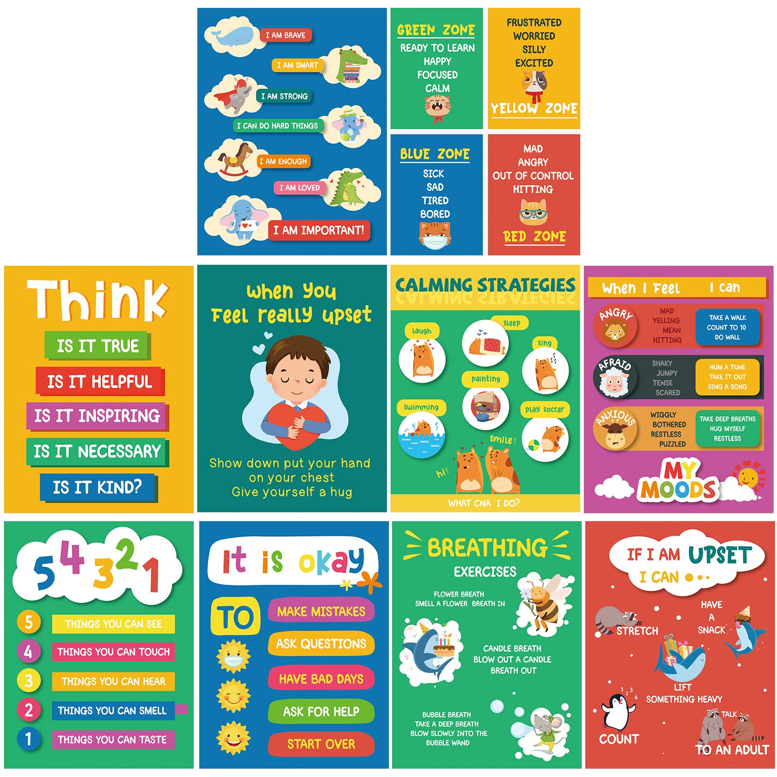 10 Pcs Calming Posters For Kids Emotion Chart Feeling Management ...