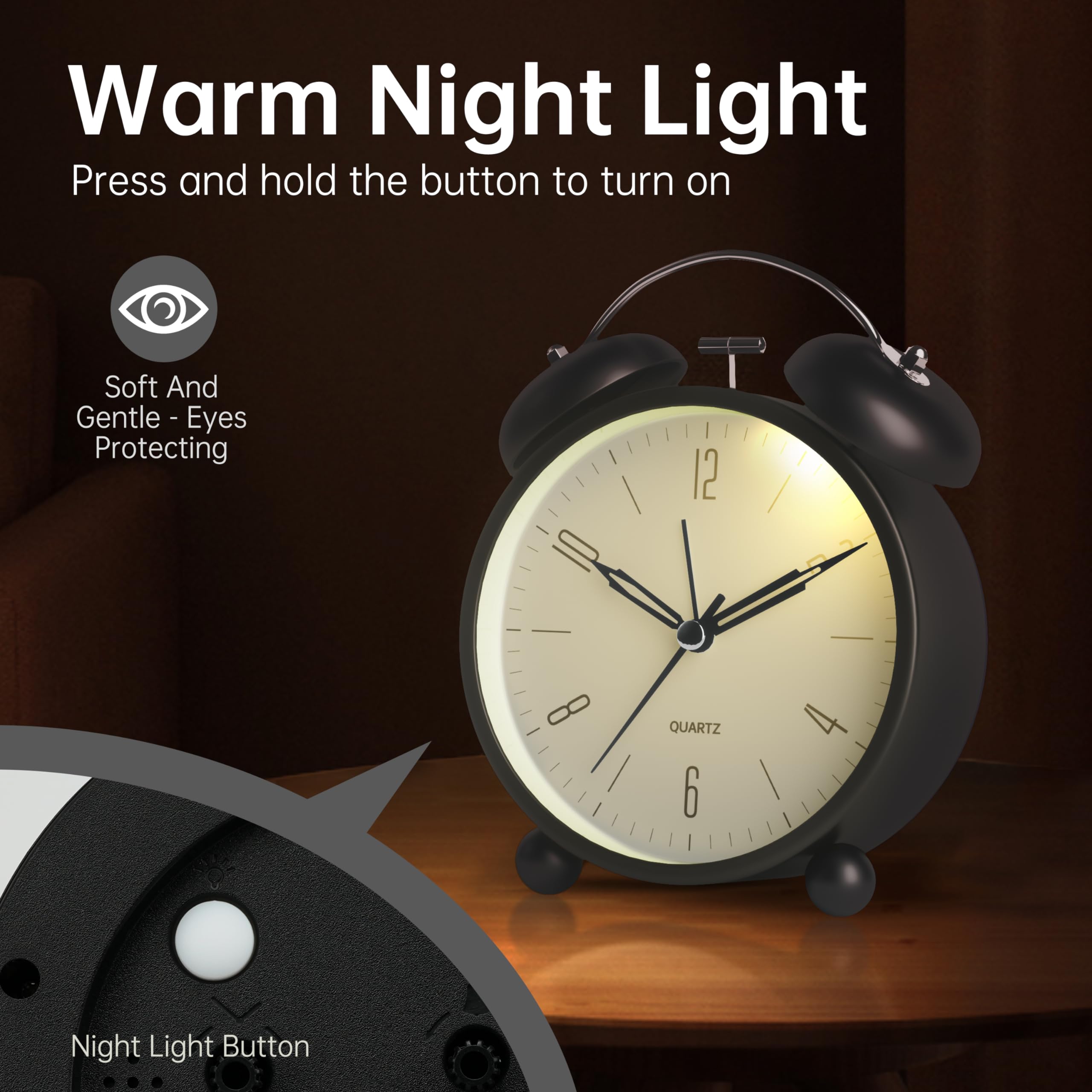 Snapklik.com : Analog Alarm Clock, 4 Inch Super Silent Non Ticking ...
