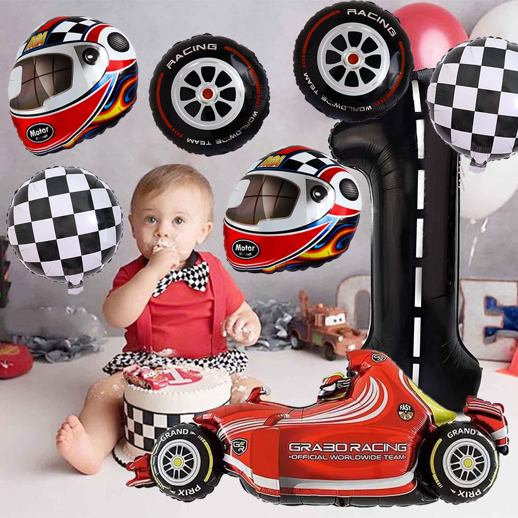 Red And Black Balloons Race Car Balloons Party Decor - Tire Helmet ...