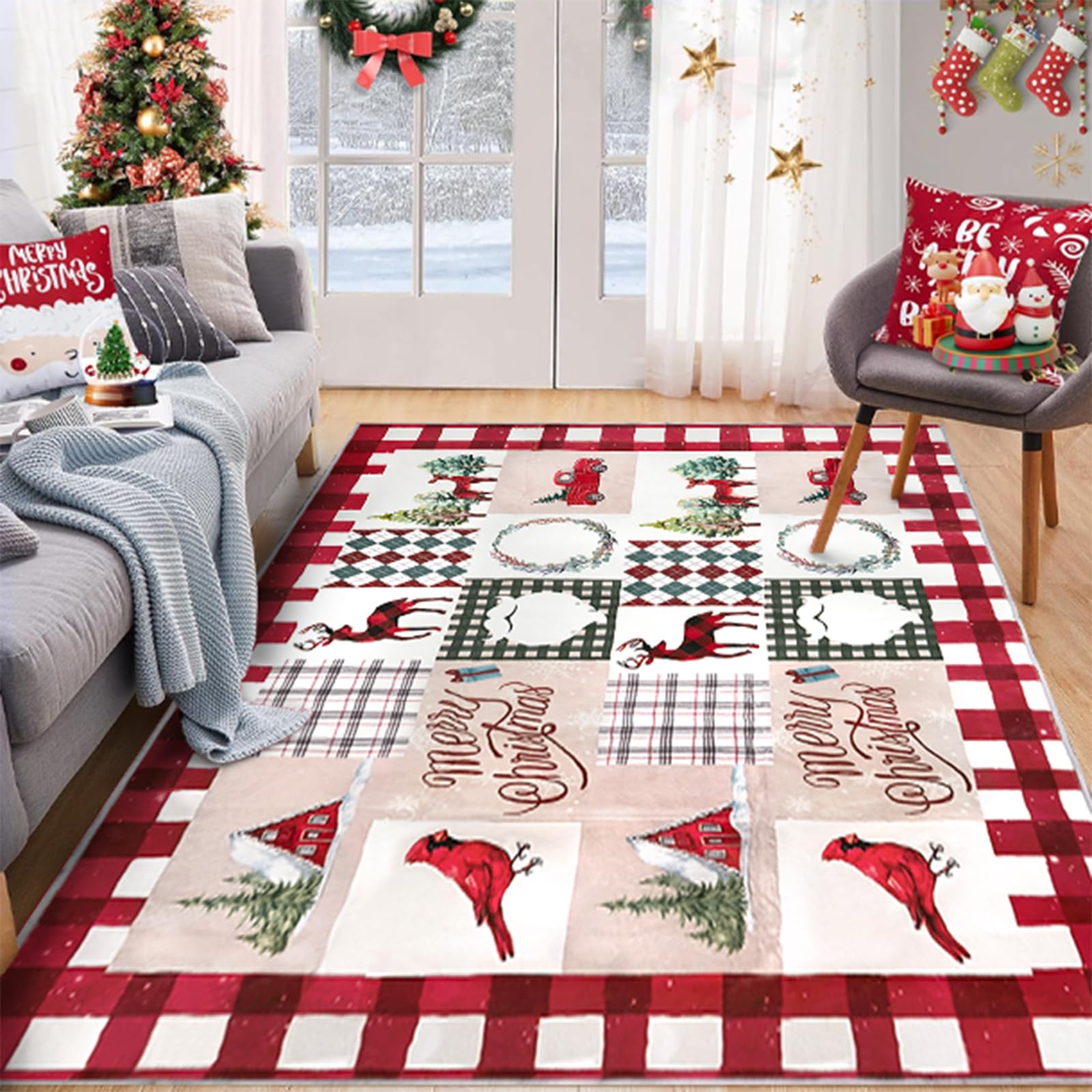 Amazon.com: WONGS BEDDING Area Rug 5' x 7' Christmas Cardinal Washable ...